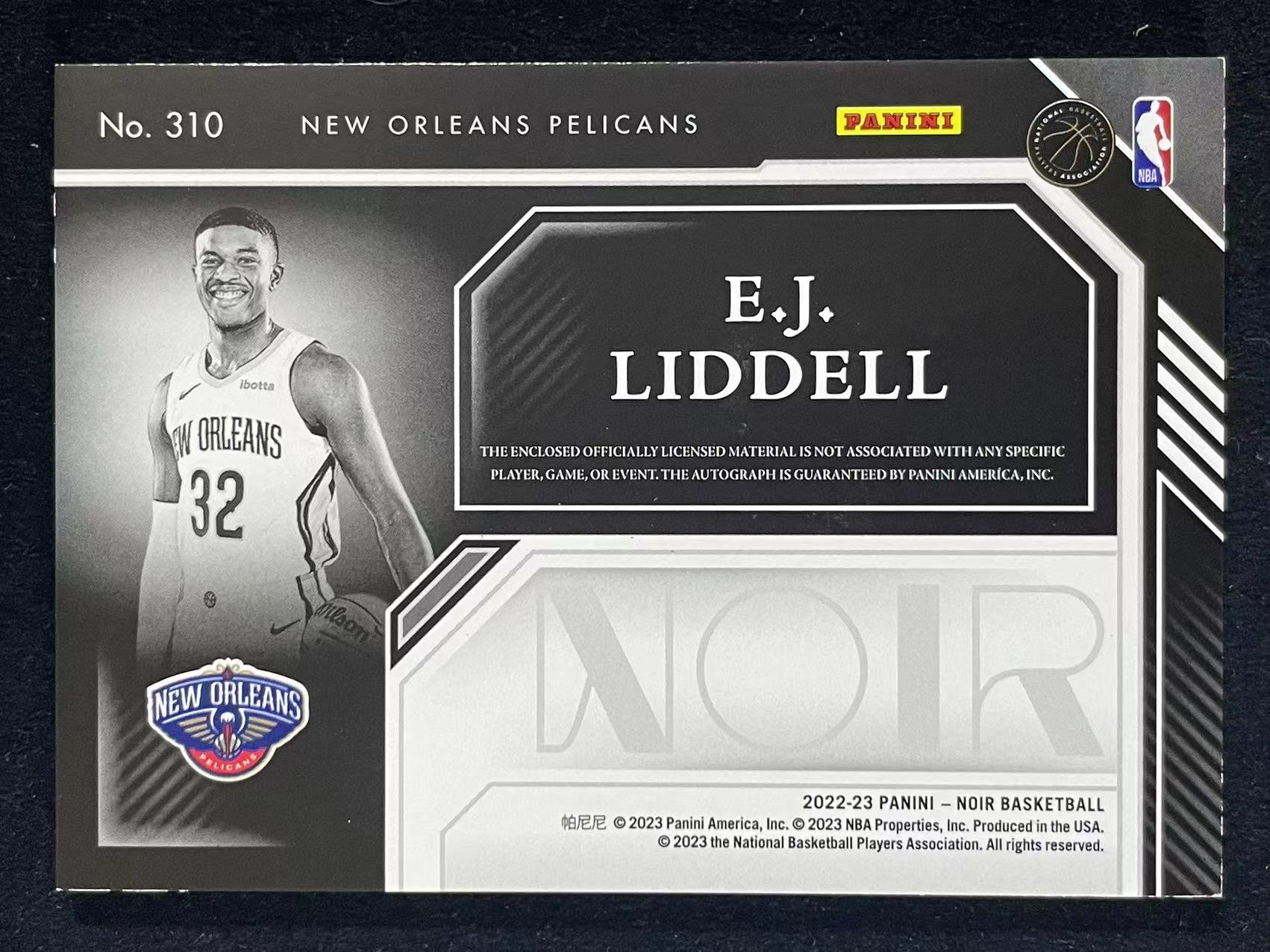 【Lucky幸运壹编壹代拍-gwcj】2022-23 Panini Noir 诺尔篮球 E.J.利德尔 E. J. Liddell 32/99 ...