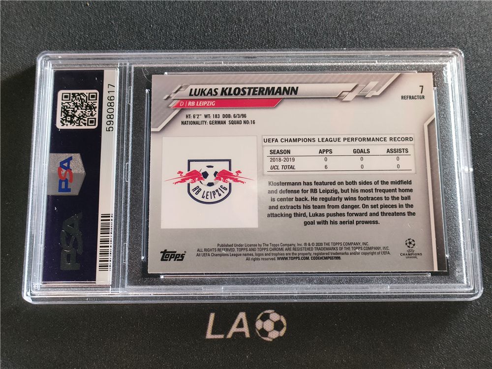 【LA足球】2019-20 Topps Chrome Lukas Klostermann 欧冠 莱比锡红牛 克洛斯特曼 银折 PSA10分 ...