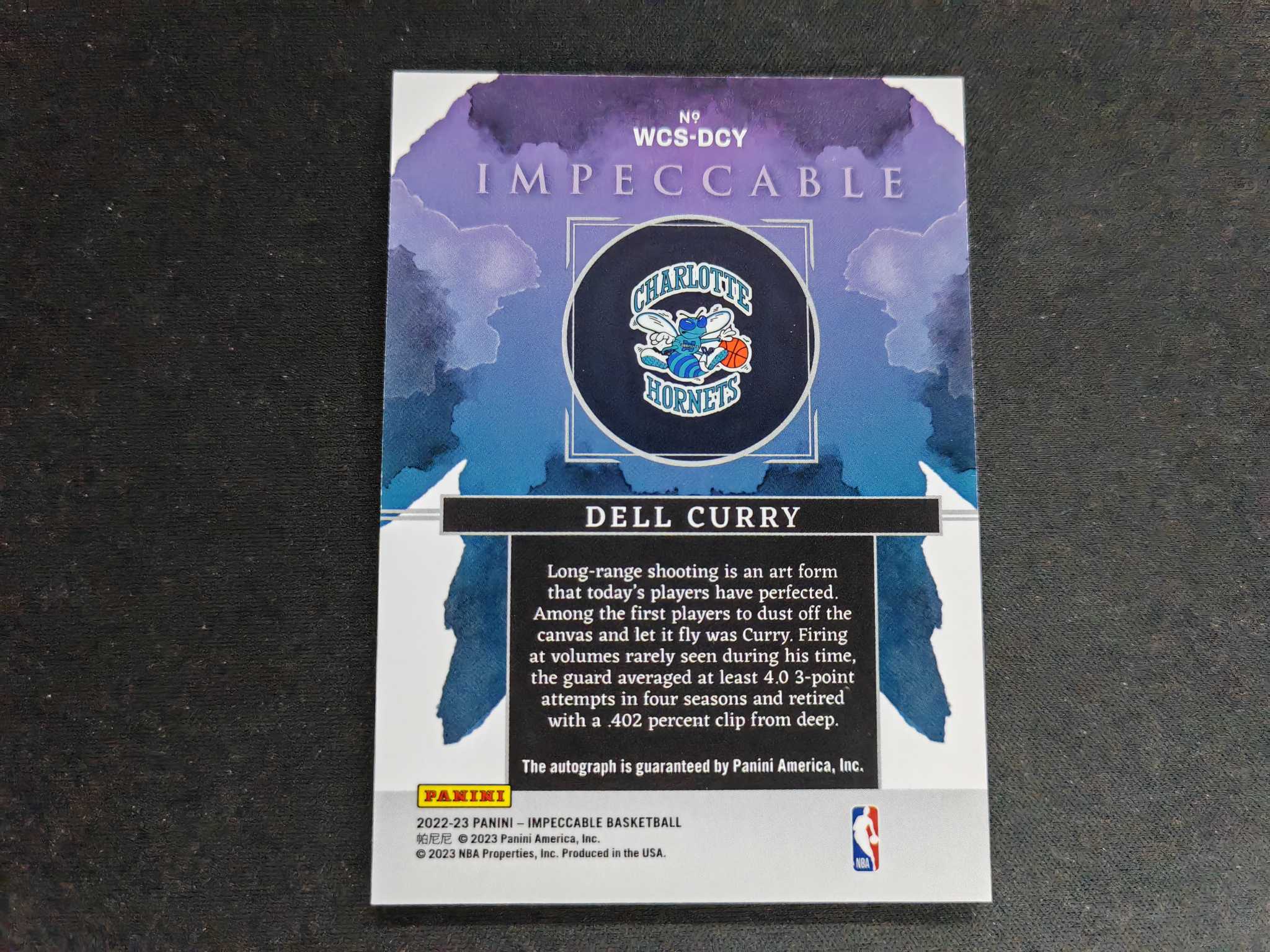 2022-23 Panini Impeccable Dell Curry SC球星卡 小真金 黄蜂 戴尔库里 签字 卡签 99编 卡品如图收藏 ...