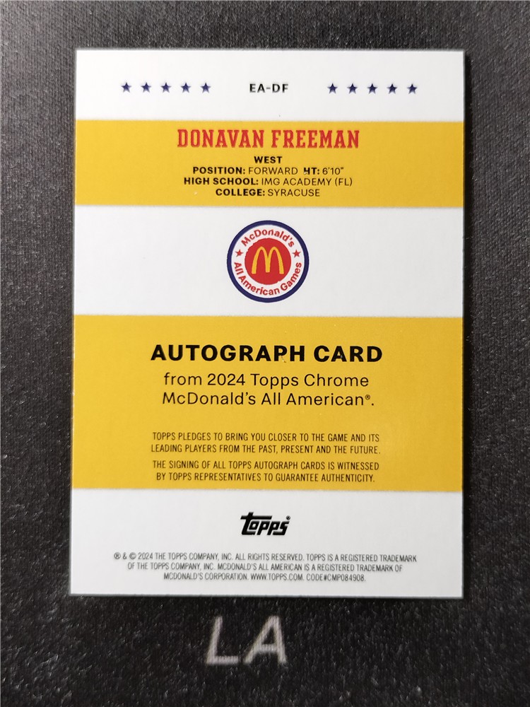 【LA拍卖】2024 Topps Chrome McDonald's Donavan Freeman 麦当劳全明星 多诺万 弗里曼 五星高中生 ...
