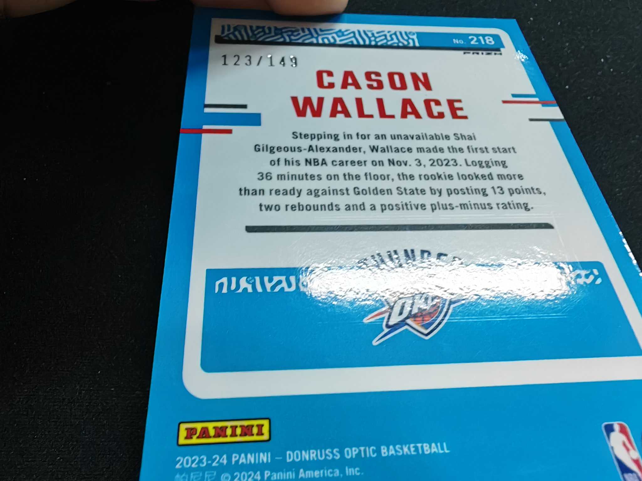 2023-24 Panini Optic Cason Wallace RC SC球星卡 杜蕾斯op 新秀 雷霆 凯森华莱士 草绿折 149编 ...