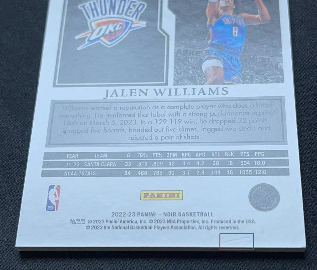 2022 23 Panini Noir Jalen Williams Rc 诺尔 雷霆 杰伦威廉姆斯 10编 金版 新秀 Rc Base