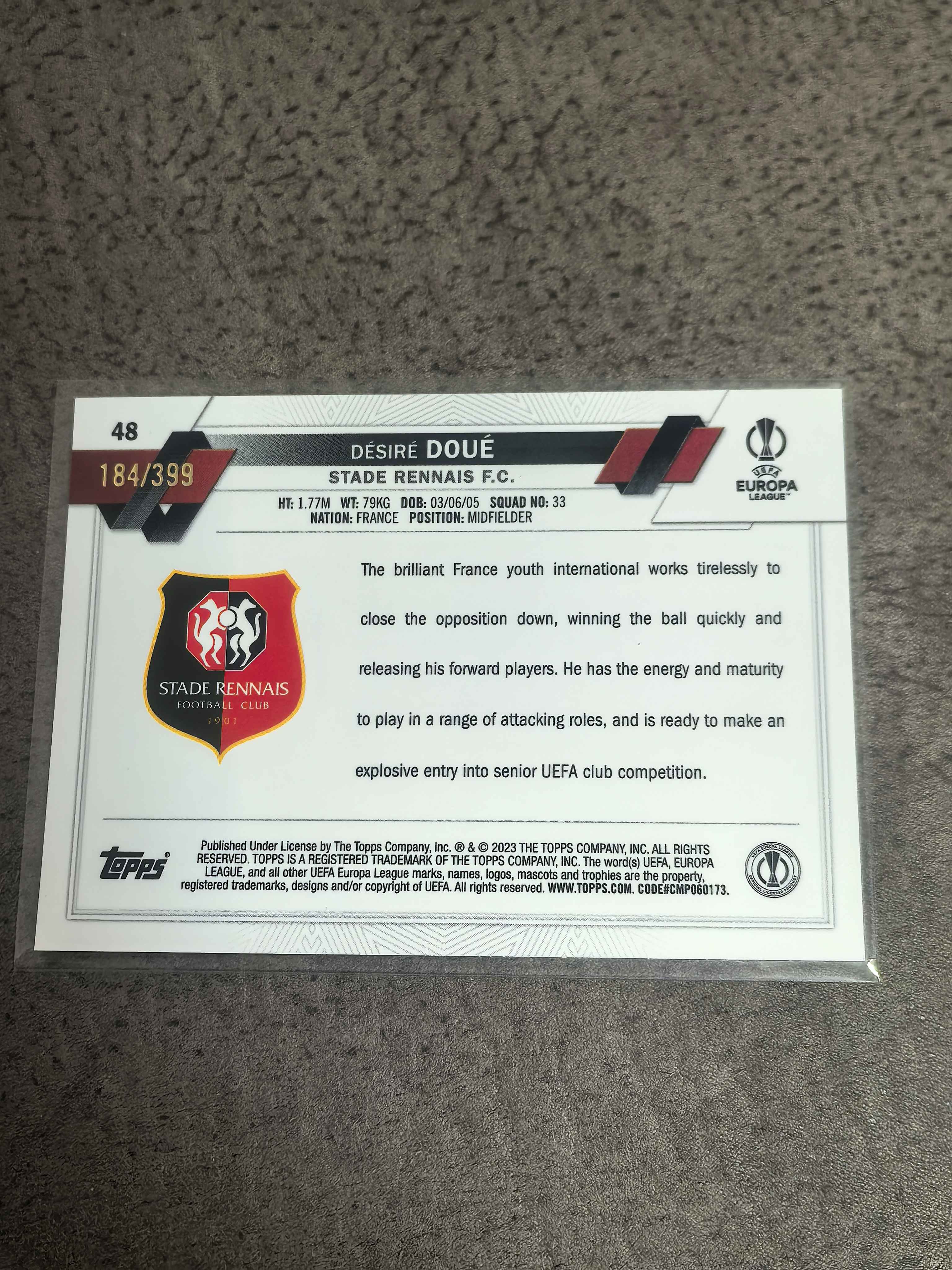 【金矿卡社】2023 topps chrome desire doue 雷恩 巴黎 德西雷 杜埃 RC 新秀 绿折 绿雨点折 折射 184/ ...