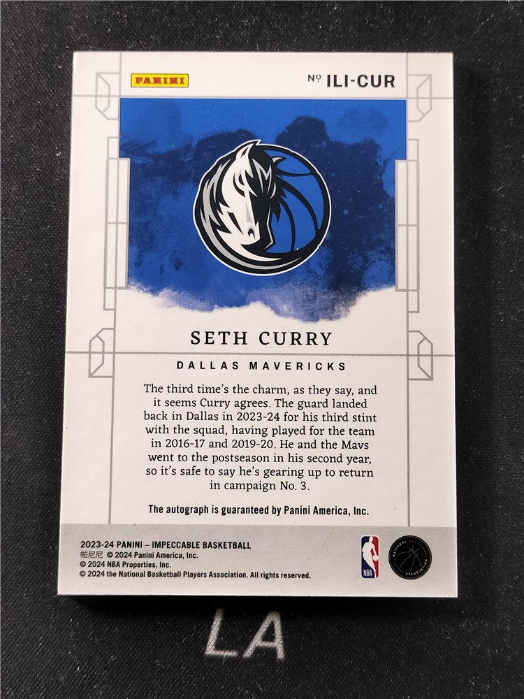 【LA拍卖】2023-24 Panini Impeccable Seth Curry 小真金 塞斯 库里 独行侠 勇士 Illustrious ...