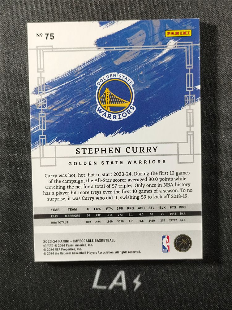 【LA拍卖】2023-24 Panini Impeccable Stephen Curry 小真金系列 斯蒂芬 库里 小学生 萌神 三分王 ...