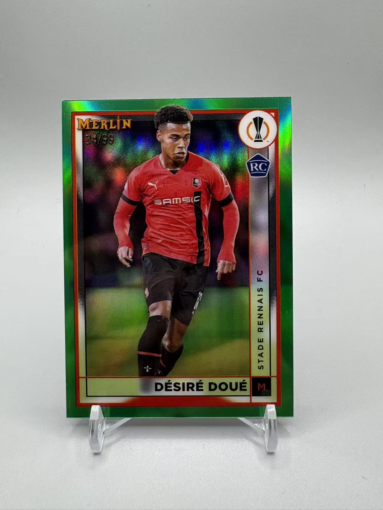 2022-23 Topps Merlin chrome Désiré Doué RC 【灰灰代拍】梅林 chrome 雷恩 杜埃 99编 绿折 ...