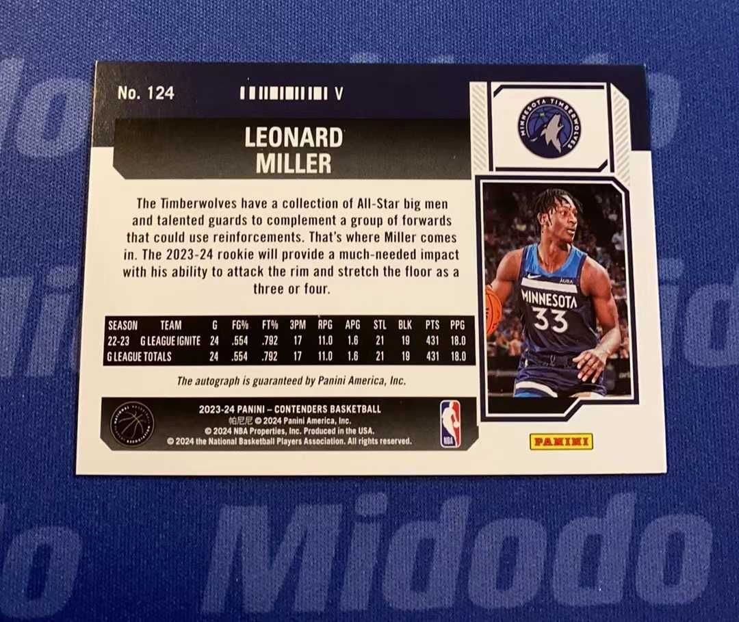 2023-24 Panini Contenders Leonard Miller RC 【米多多拍卖】球票 新秀 伦纳德 米勒 森林狼 彩虹拆 ...