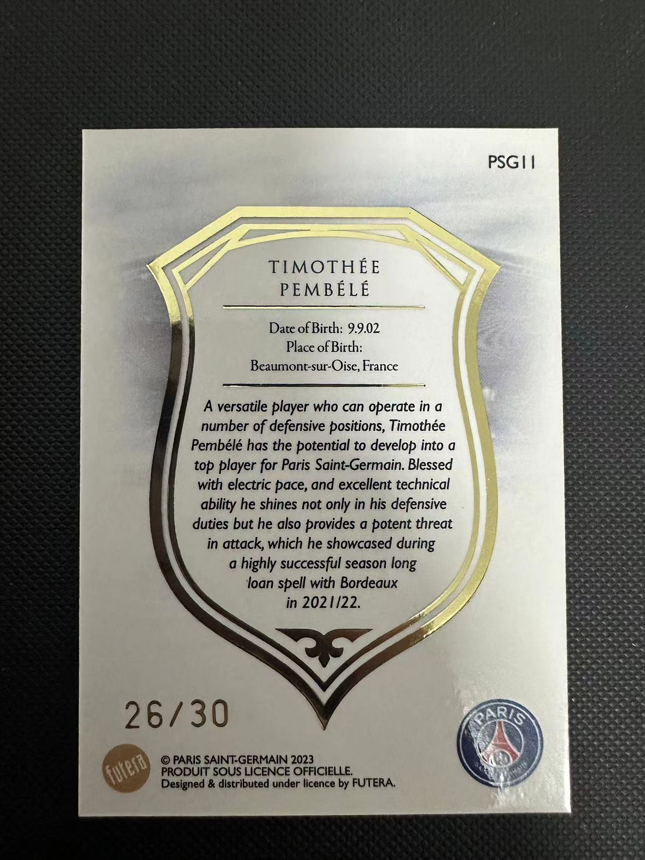 2023 Futera Futera Unique Timothee pembele 福特拉 大巴黎 巴黎圣日耳曼 蒂莫西 彭布尔 26/30 ...