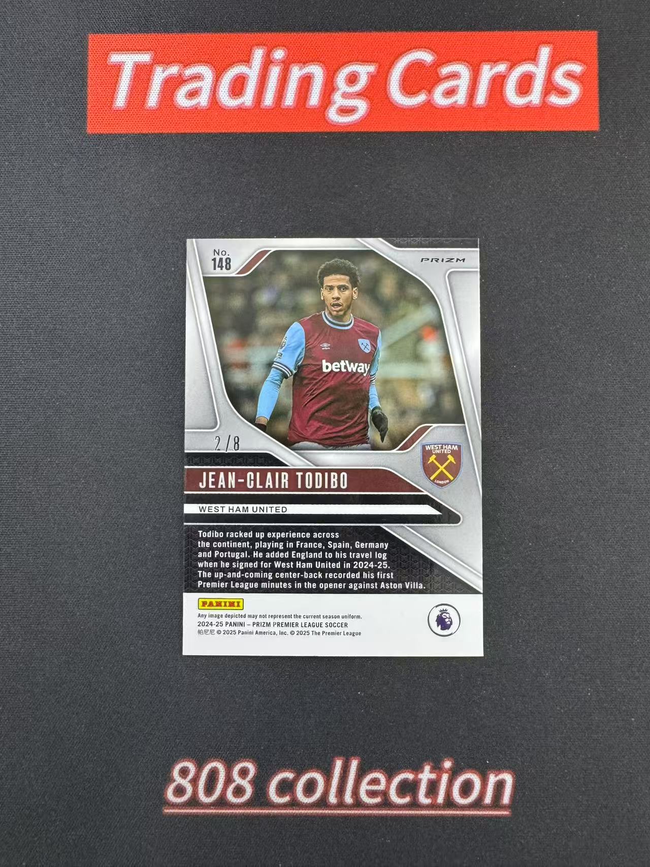 2024-25 Panini Prizm Jean Clair Todibo [808零手续] 末年英超pz 托迪博 2/8编 黑金折 西汉姆 ...