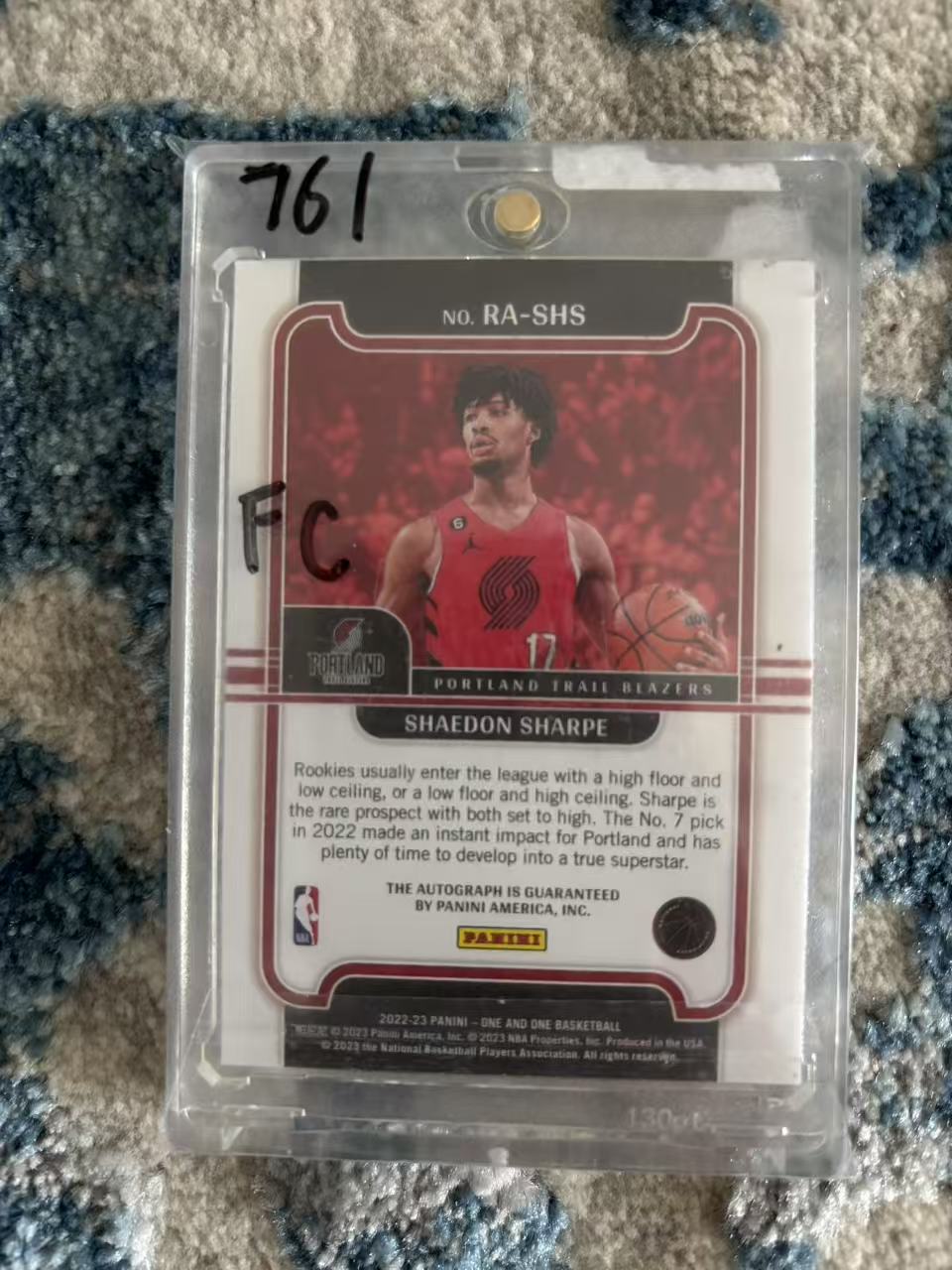 2023 Panini One and One Shaedon Sharpe RC 谢登 夏普 开拓者 新秀 99编 新秀签 签字 卡签 原封砖 卡淘