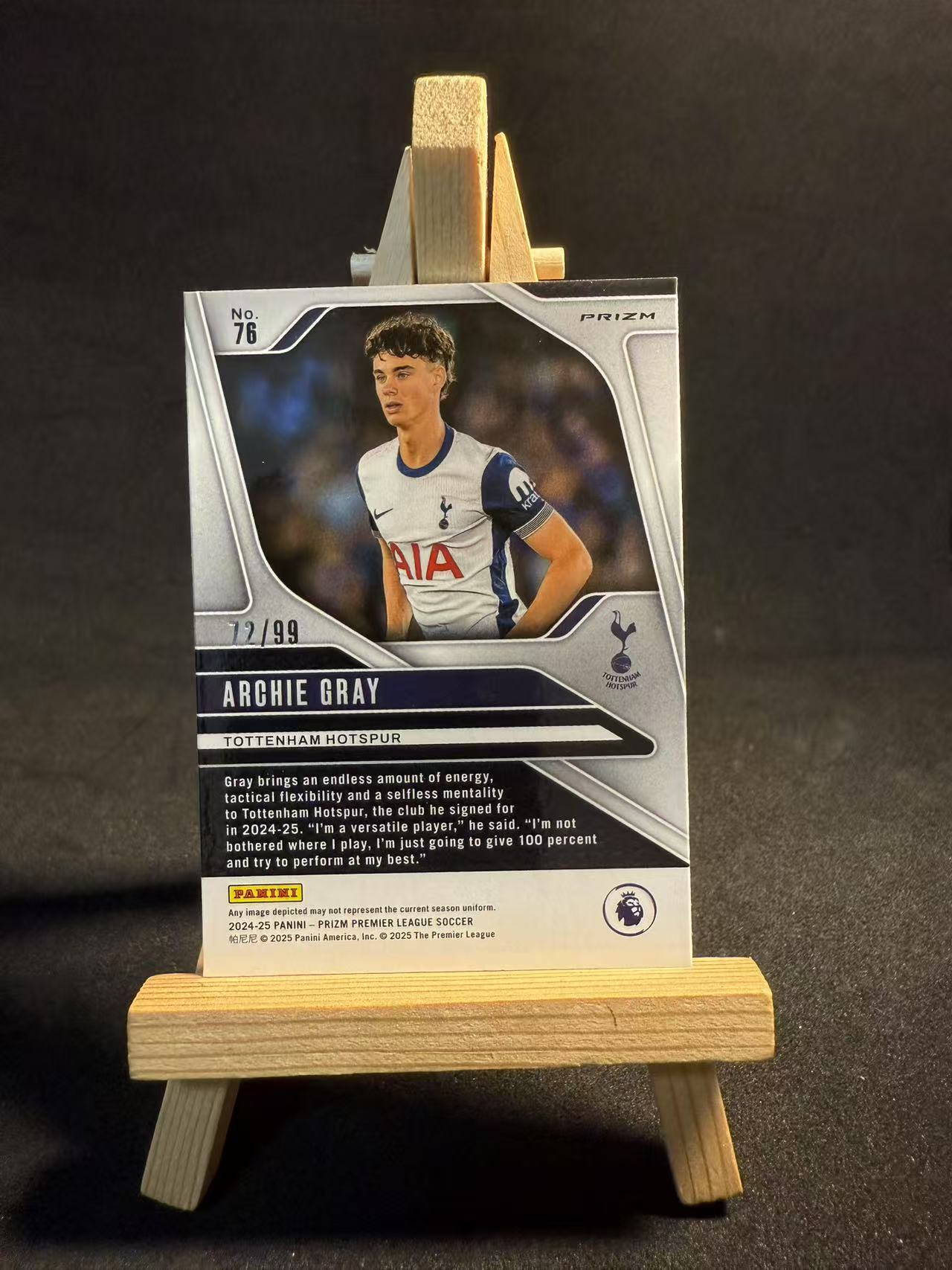 2024-25 Panini Prizm archie gray 英超 pz 阿奇 格雷 RC新秀 热刺 折射 蓝泡泡折 72/99编 卡品如 ...