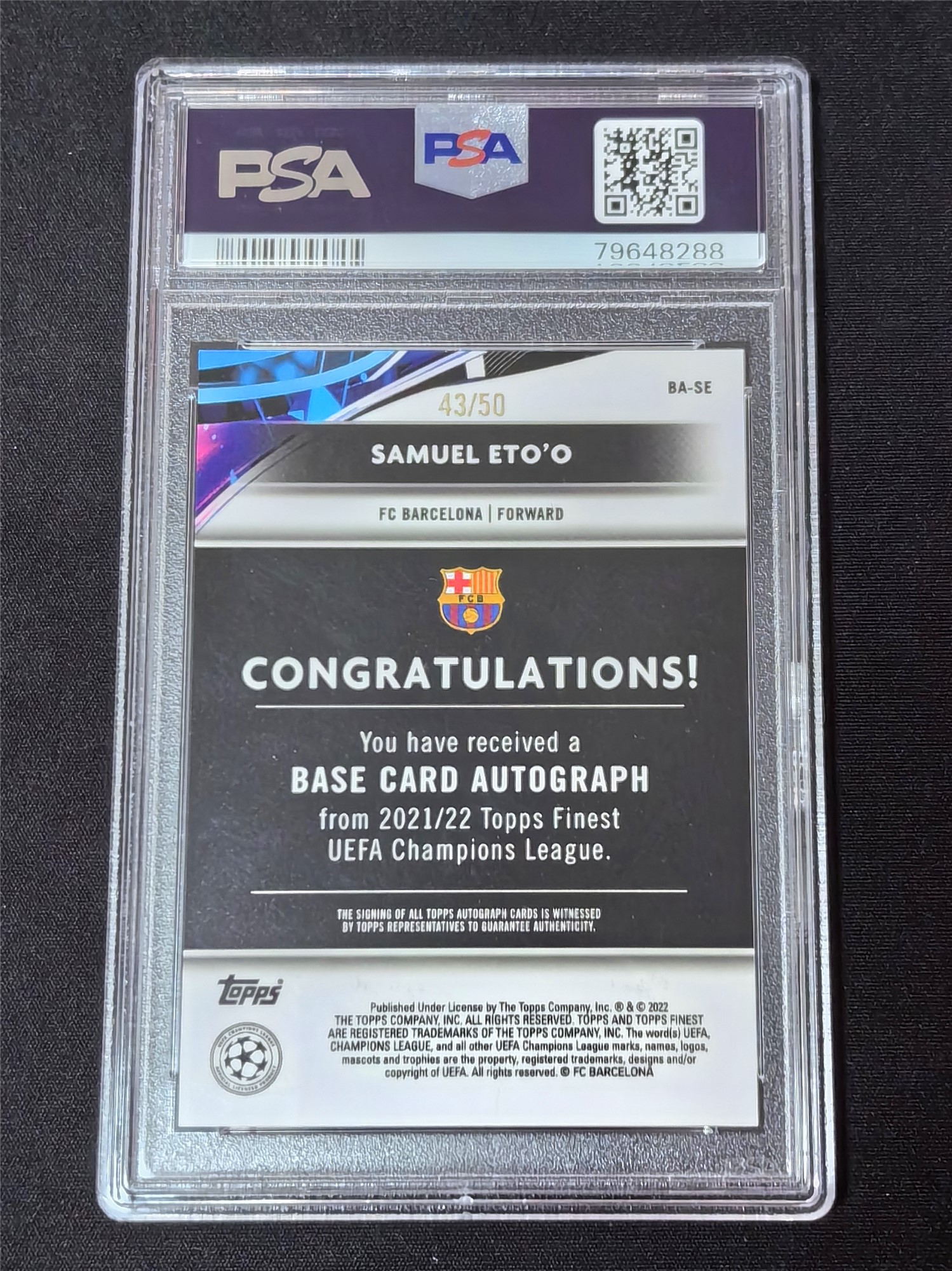 2021-22 Topps Finest samuel eto'o 【麦考拍卖】m 埃托奥 巴萨 限量/50编 金折射 签字卡签名 PSA评级 ...