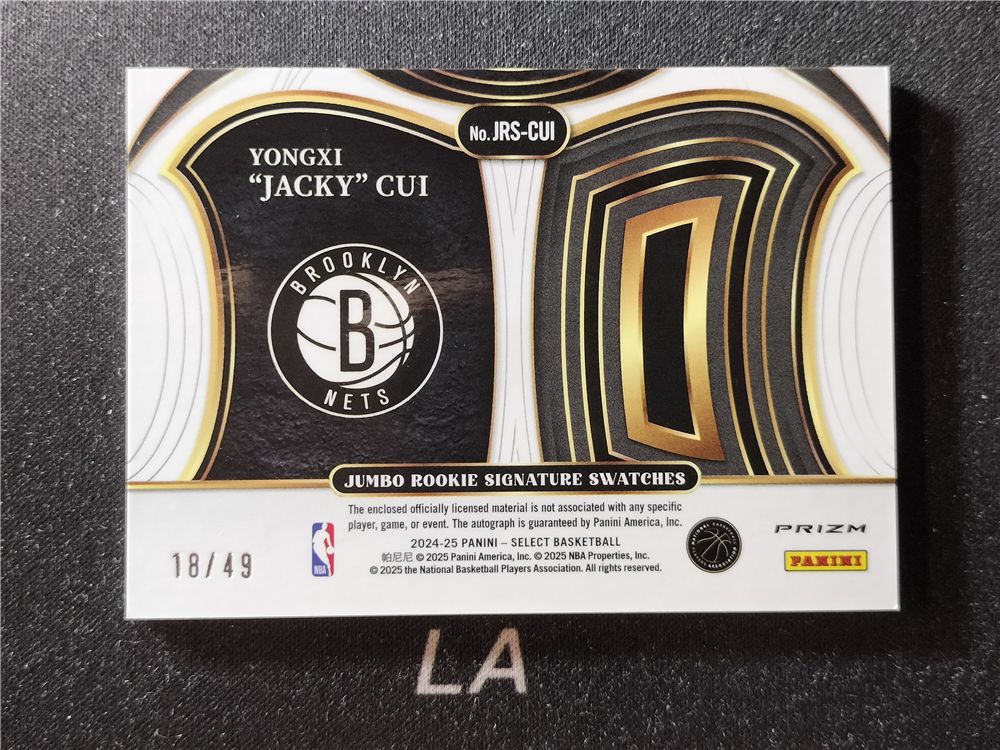 【LA拍卖】2024-25 Panini Select Yongxi Jacky Cui 新秀RC 崔永熙 篮网 白折 RPA 双色大窗 ...