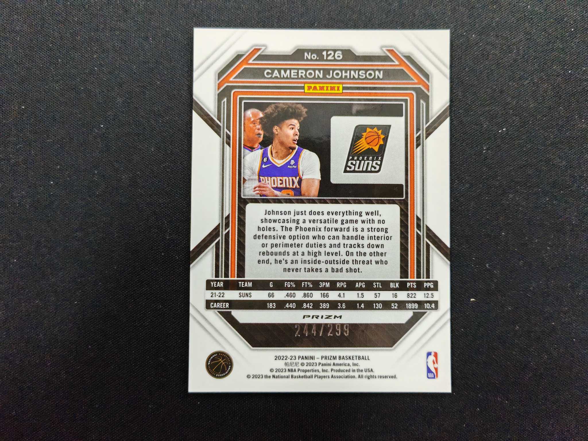 2022-23 Panini Prizm Cameron Johnson SC球星卡 pz 太阳 卡梅伦约翰逊 红折 299编 卡品如图收藏 ...