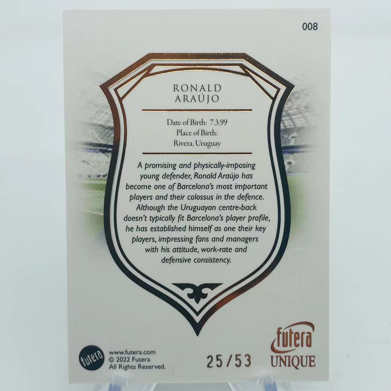 2022 Futera Unique Ronald Araujo 福特拉 乌拉圭 罗纳德 阿劳霍 DEFENDER 铜平行 25/53编 专收 ...