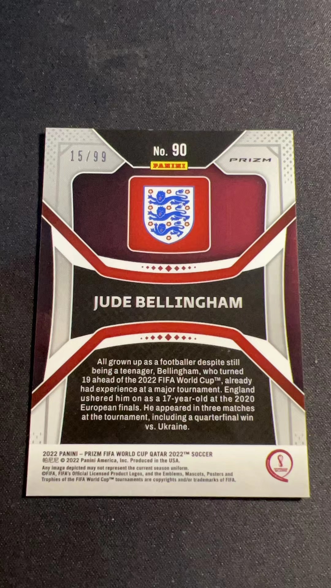 2022 Panini World Cup Prizm Jude Bellingham 【癫英拍卖】Pz 足球世界杯系列 贝林厄姆 英格兰 红 ...