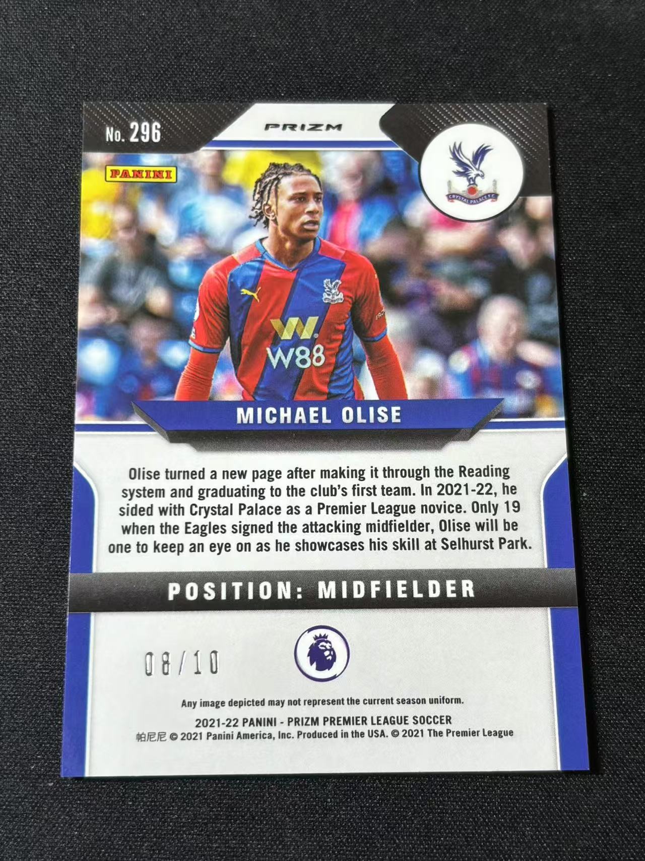 2021-22 Panini Prizm Michael Olise 【信徒拍卖K1112】英超pz 奥利塞 新秀RC 10编 金折 脉冲折射 ...