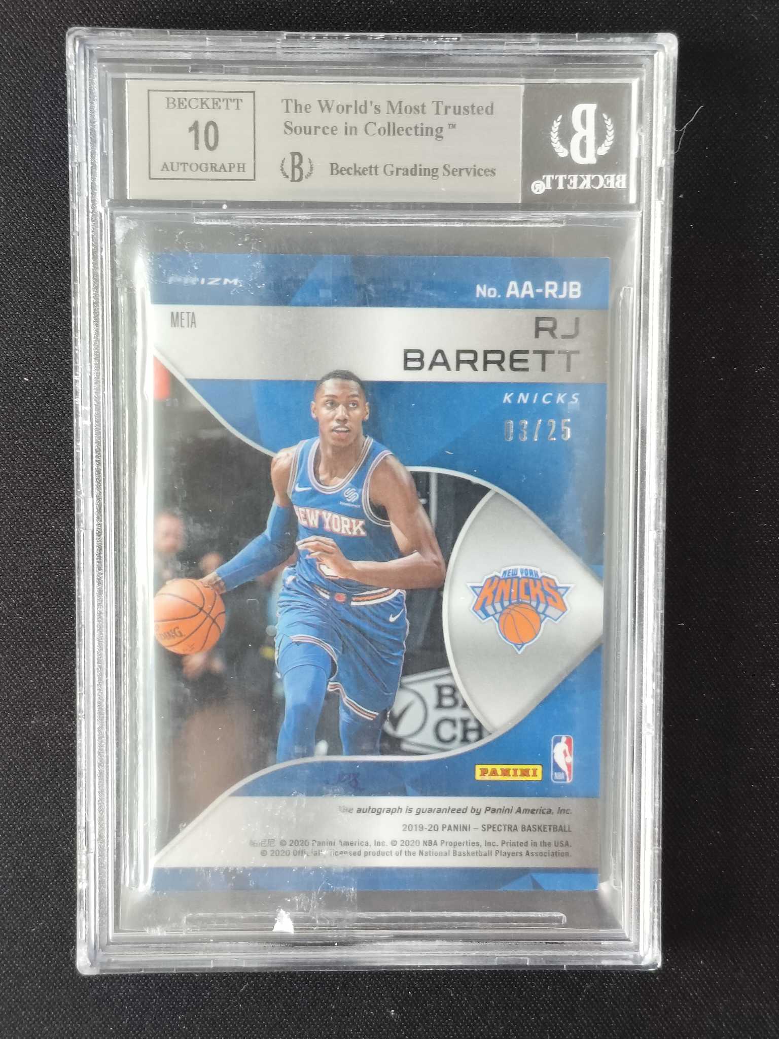 2019-20 Panini Spectra R.J. Barrett RC 光谱系列 尼克斯 新秀 巴雷特 RJB 签字 卡签 25编 银折 ...