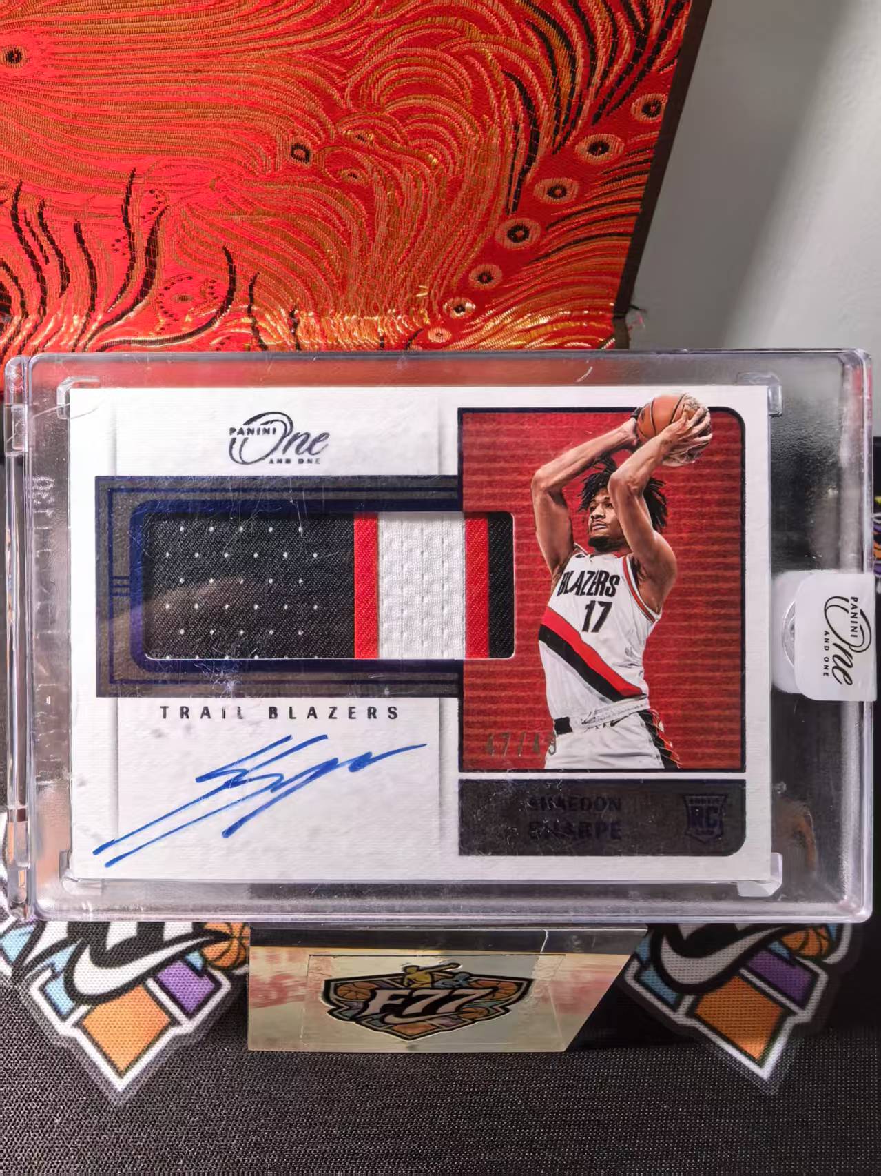 2022-23 Panini One and One Shaedon Sharpe 谢登 夏普 新秀 RC 签字 49编 三色球衣物料 ...
