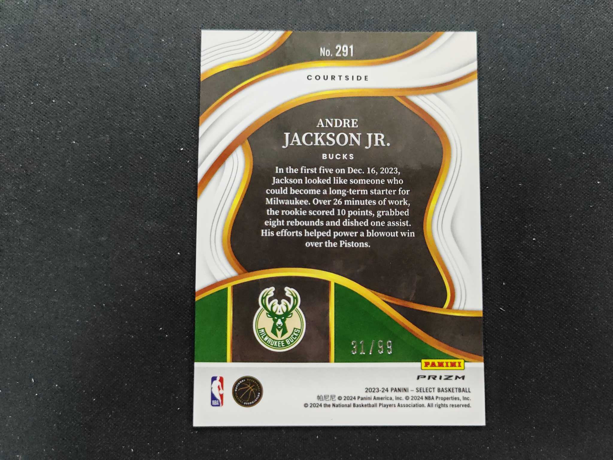 2023-24 Panini select Andre Jackson Jr. RC SC球星卡 新秀 雄鹿 安德烈杰克逊 天蓝泡泡折 三级 ...