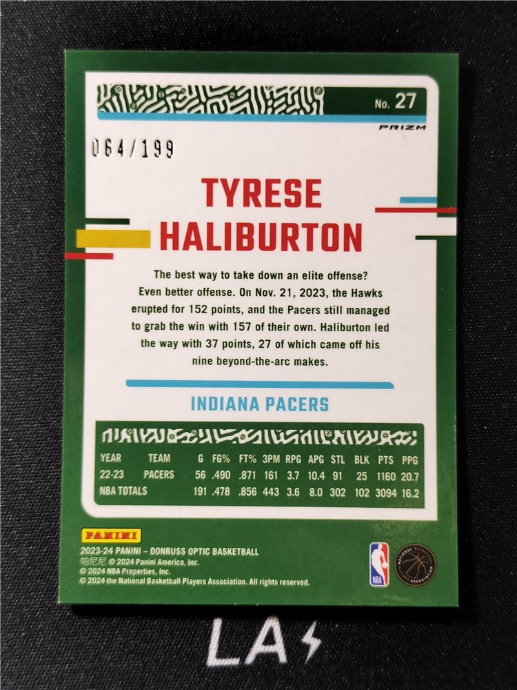 【LA拍卖】2023-24 Panini Donruss Optic Tyrese Haliburton 杜蕾斯OP 泰里斯 哈利伯顿 联盟 ...