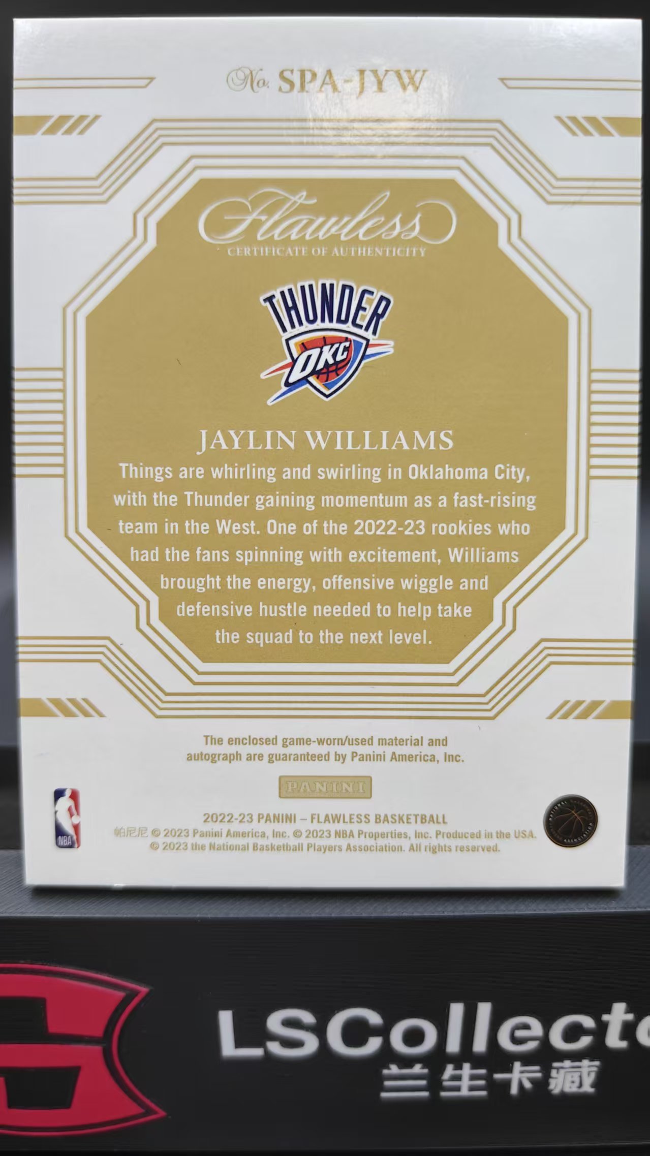 2022-23 Panini Flawless Jaylin Williams RC 【兰生卡藏】手提 杰林 威廉姆斯 雷霆 新秀 SPA ...