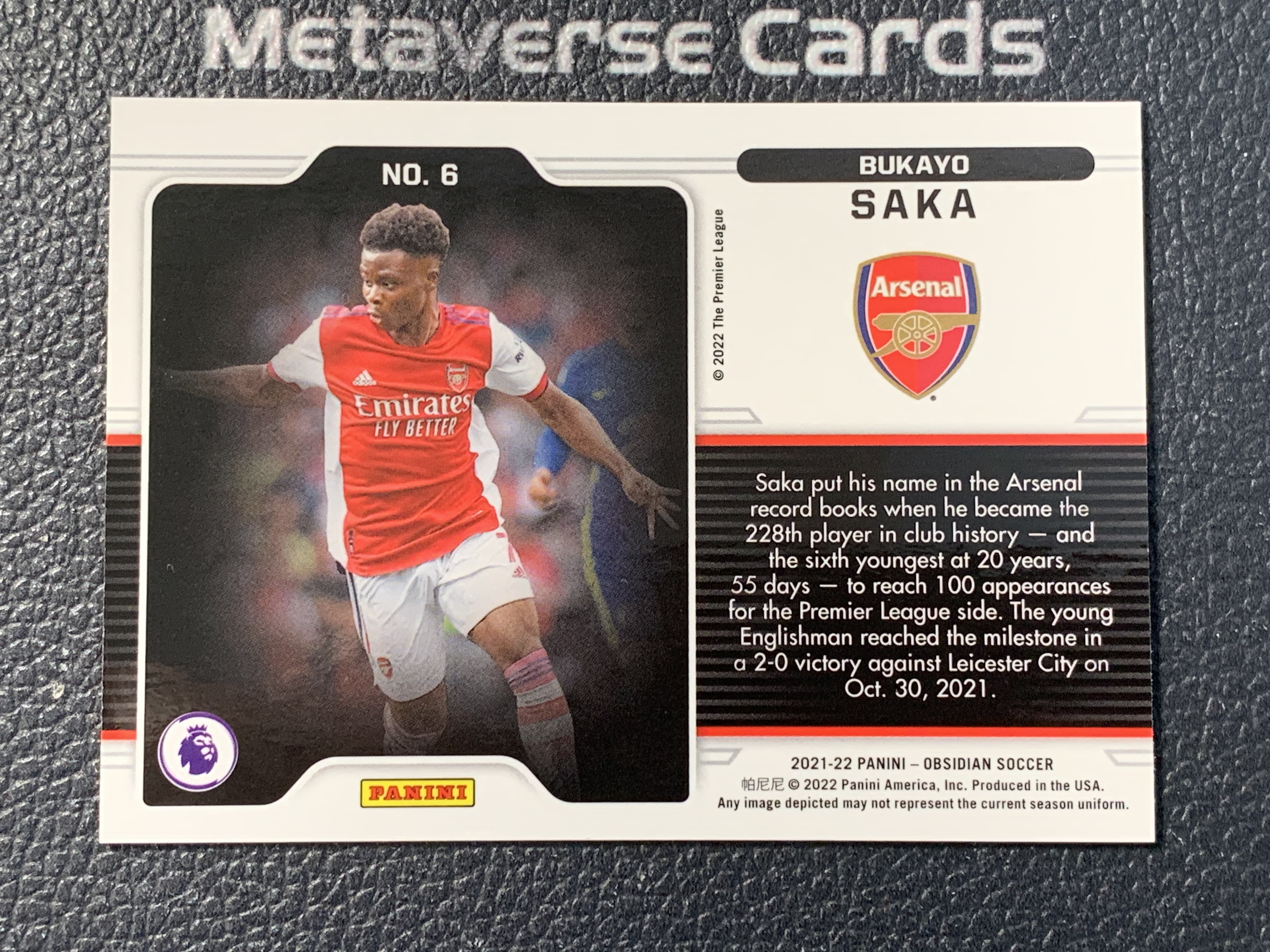 【元宇宙拍卖】L52-004：2021-22 Panini Obsidian Bukayo Saka 布卡约·萨卡 黑曜石 英超 阿森纳 ...
