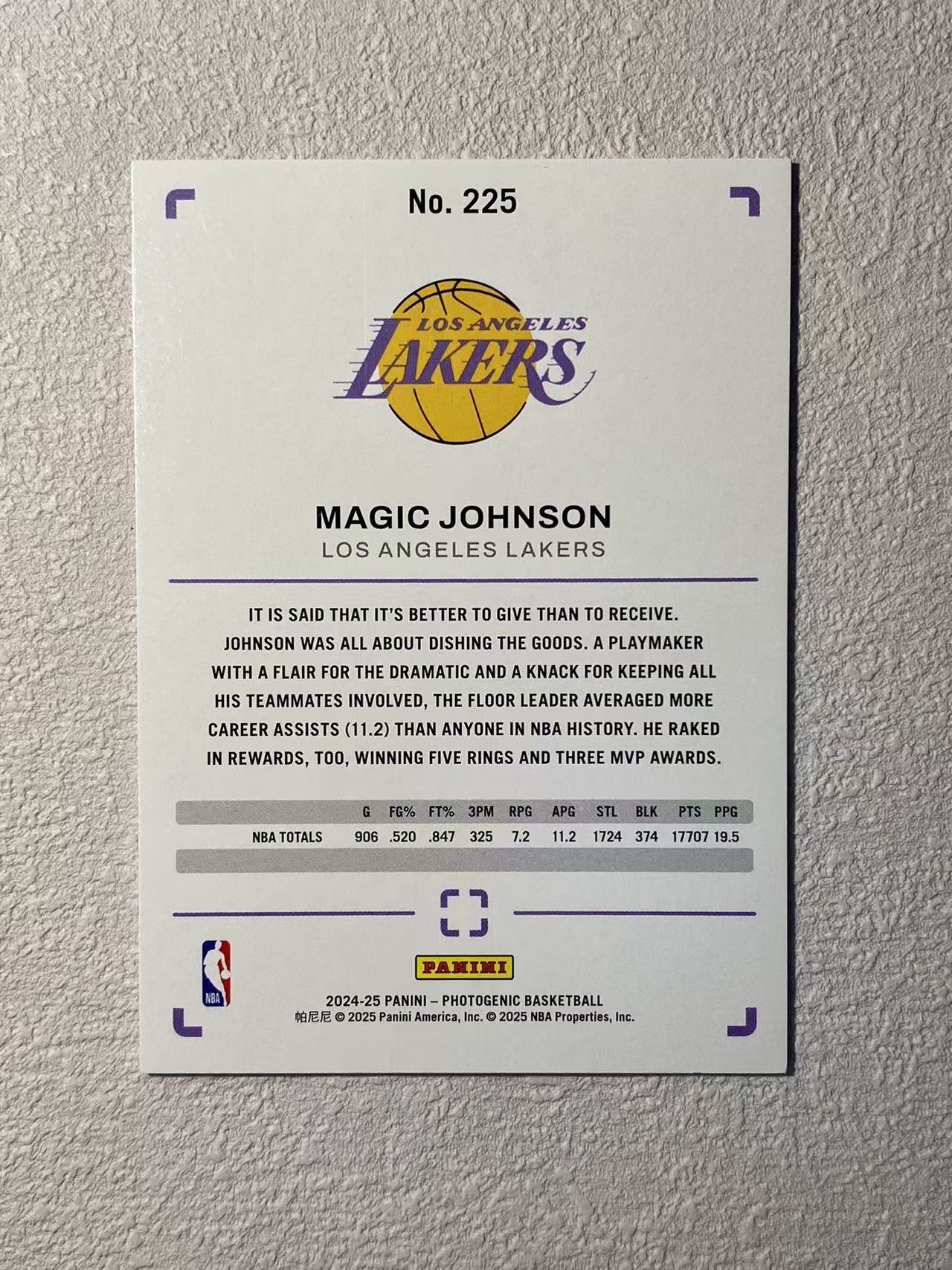 2024-25 Panini PaniniPhotoGenicNBA Magic Johnson 上镜 湖人 名宿 魔术师 约翰逊 1/5编 ...
