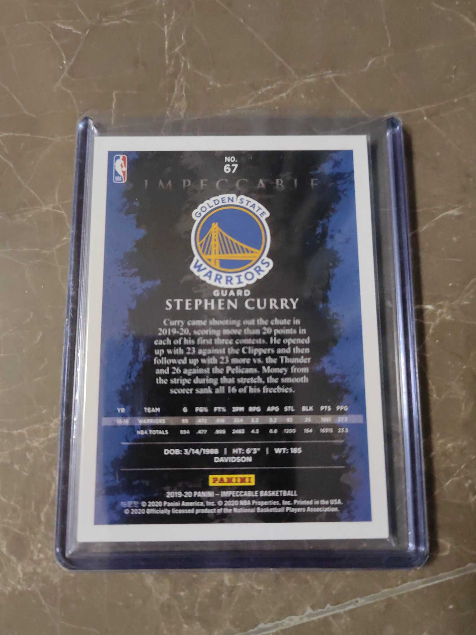 2019-20 Panini Impeccable Stephen Curry 小真金 勇士 斯蒂芬库里 99编 base 卡淘