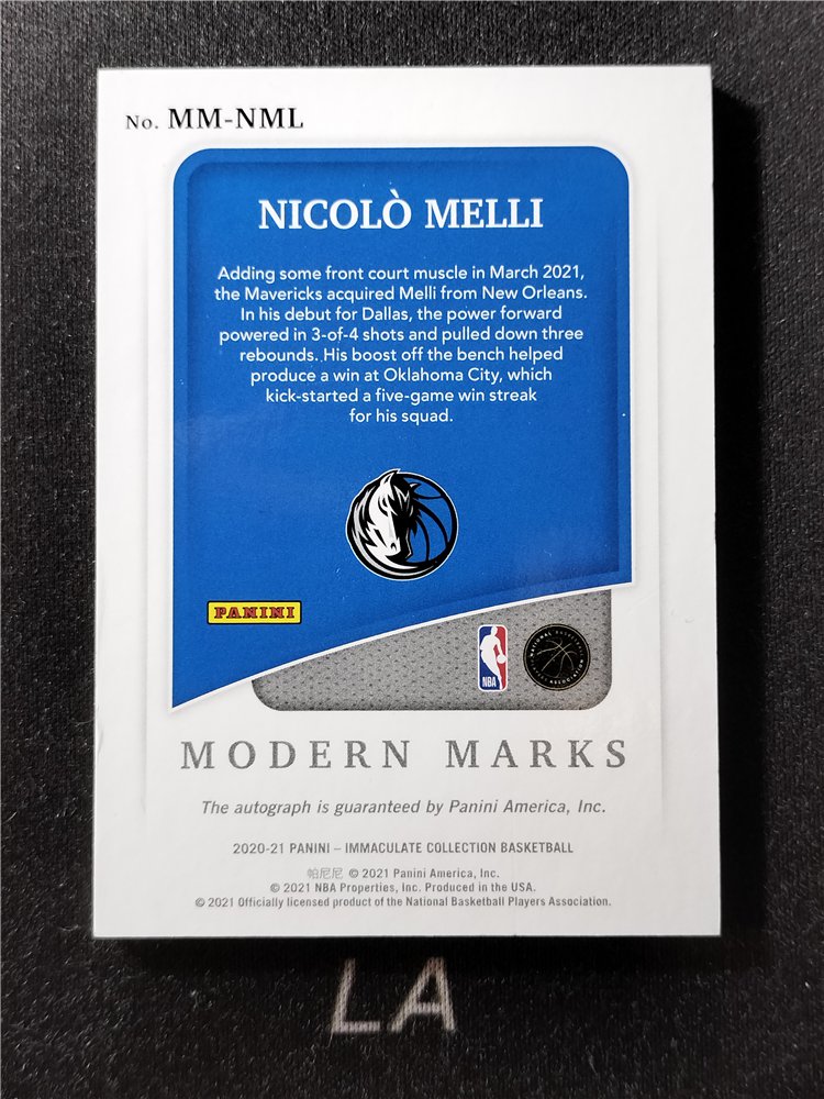 【LA拍卖】2020-21 Panini Immaculate Nicolo Melli 尼科洛 梅利 独行侠队 Modern Marks ...