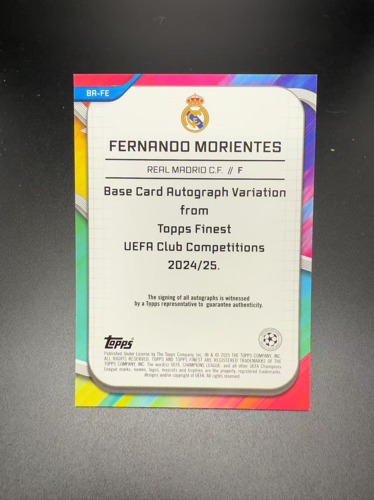2025 Topps Finest Fernando Morientes 【湖水蓝拍卖】莫伦特斯 皇家马德里 皇马 欧战 欧冠 粉变形虫折 ...