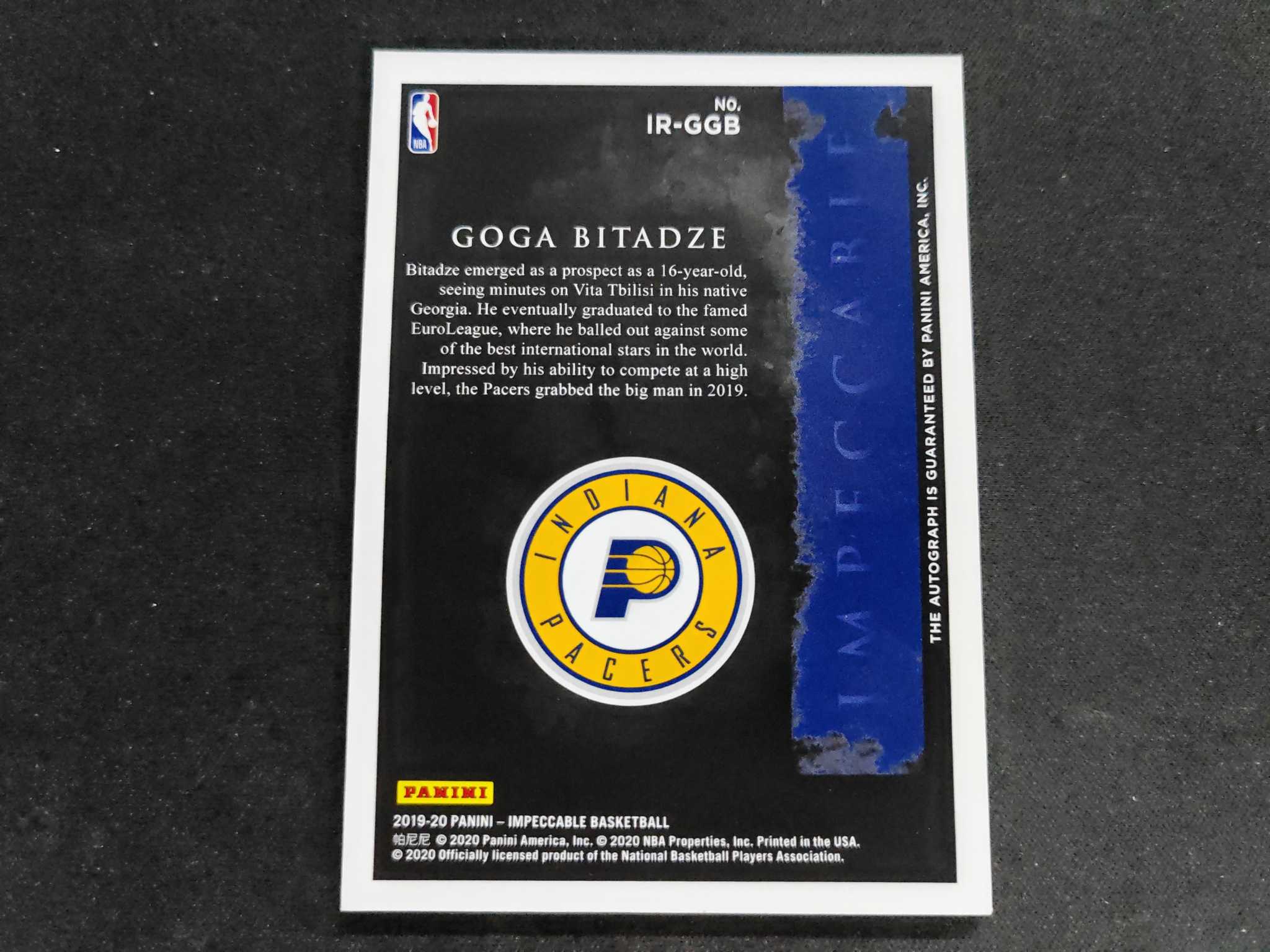 2019-20 Panini Impeccable Goga Bitadze RC SC拍卖 小真金 新秀 步行者 比塔泽 签字 卡签 99编 ...