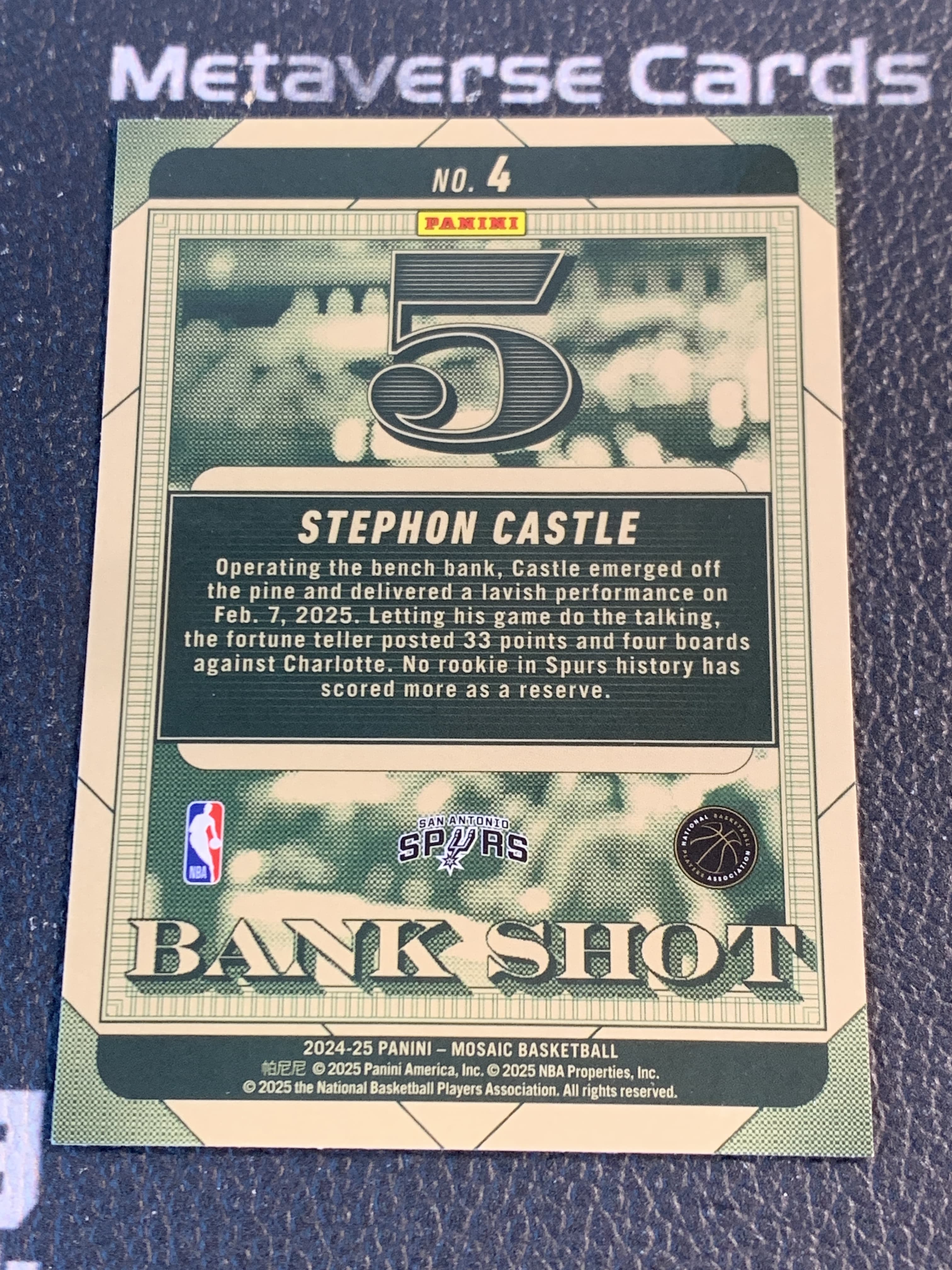 【元宇宙拍卖】大风哥407：2024-25 Panini Mosaic Stephon Castle 马赛克 马刺 卡斯尔 RC 新秀 ...