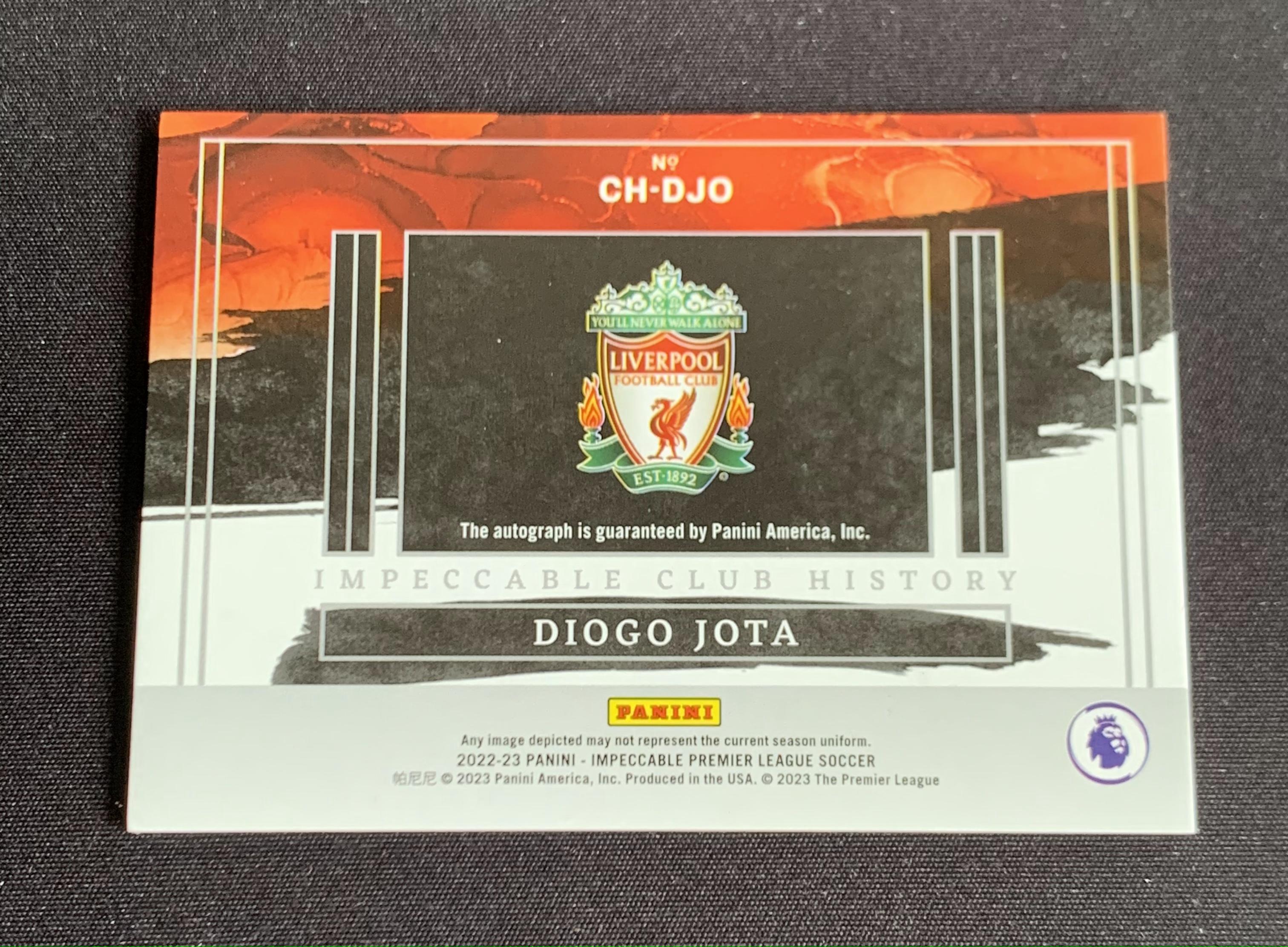 【南京U徕-HH阿龙】2022-23 Panini impeccable 小真金 Dioga Jota 迪奥戈·若塔 利物浦1892年 /92 ...