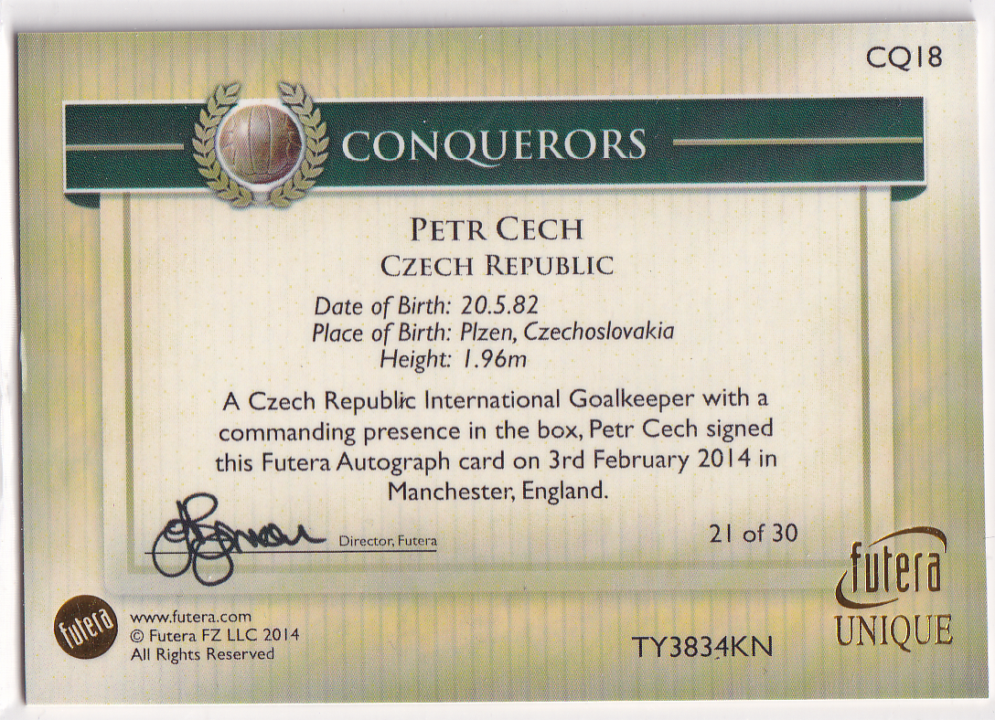 2014 Futera Futera Unique petr cech 彼得切赫 签字 卡签 限量 21/30编 门神 英超金手套 切尔西 ...