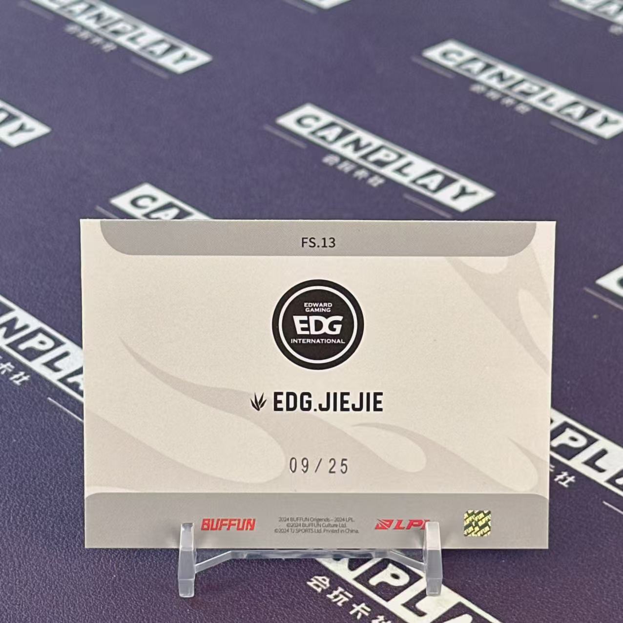 2024 Buffun LPL Jiejie 【会玩卡社】英雄联盟 LPL选手卡 光启3系列 EDG.JIEJIE 闪光快照特卡 09/25编 HW5659 卡淘