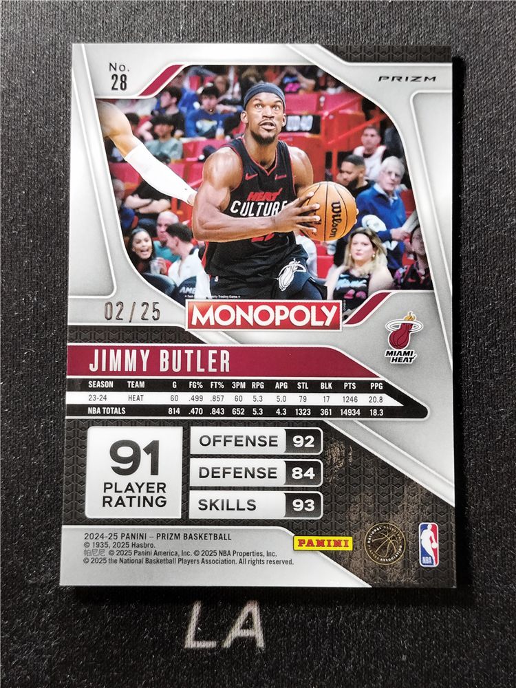 【LA拍卖】2024-25 Panini Prizm Monopoly Jimmy Butler 大富翁PZ 吉米 巴特勒 顶级防守悍将 全能 ...
