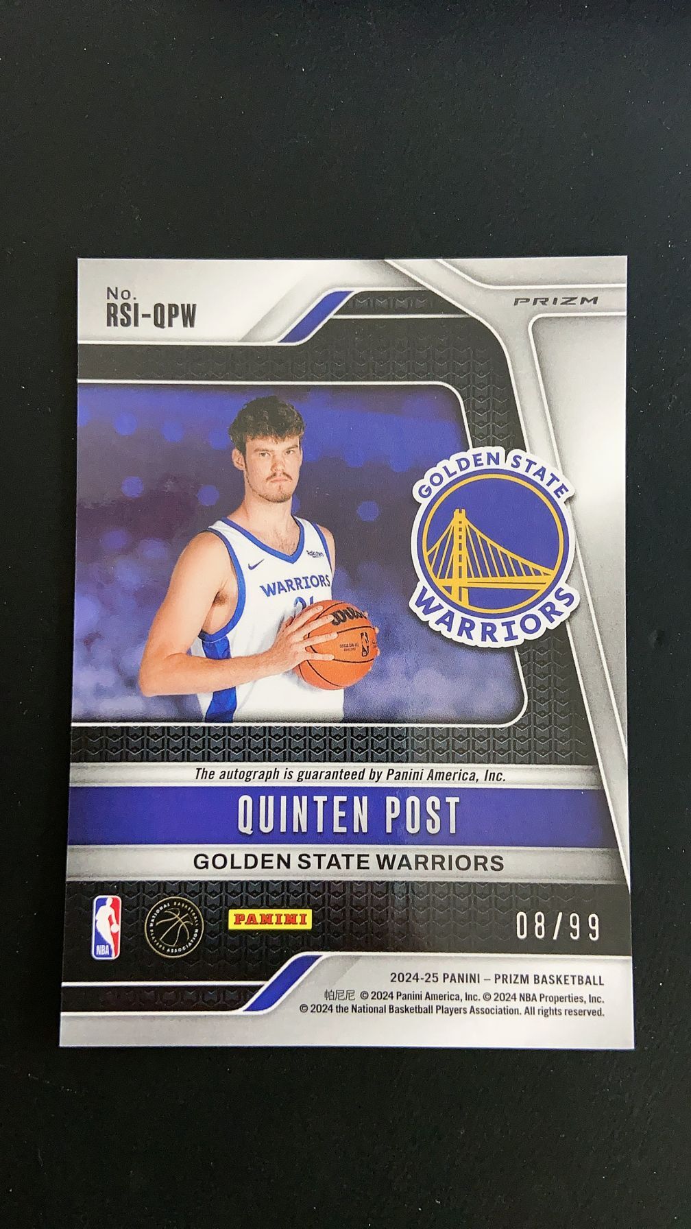 2024-25 Panini Prizm Quinten Post RC 【肥猫代卖】XXD Prizm 勇士 昆滕波斯特 新秀 签字 99编 ...