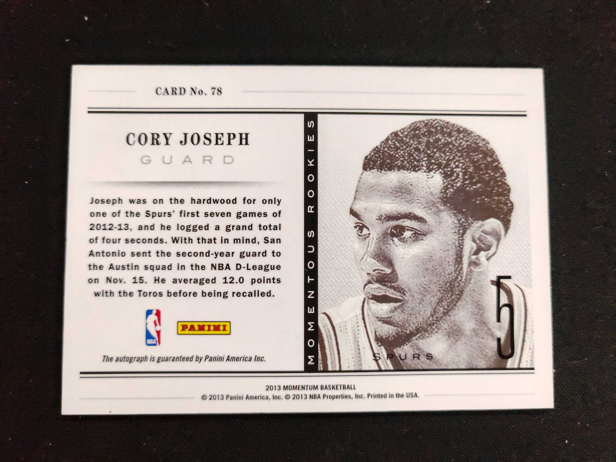 2013 Panini Momentum Cory Joseph SC球星卡 马刺 约瑟夫 签字 卡品如图收藏必备（umami） 卡淘