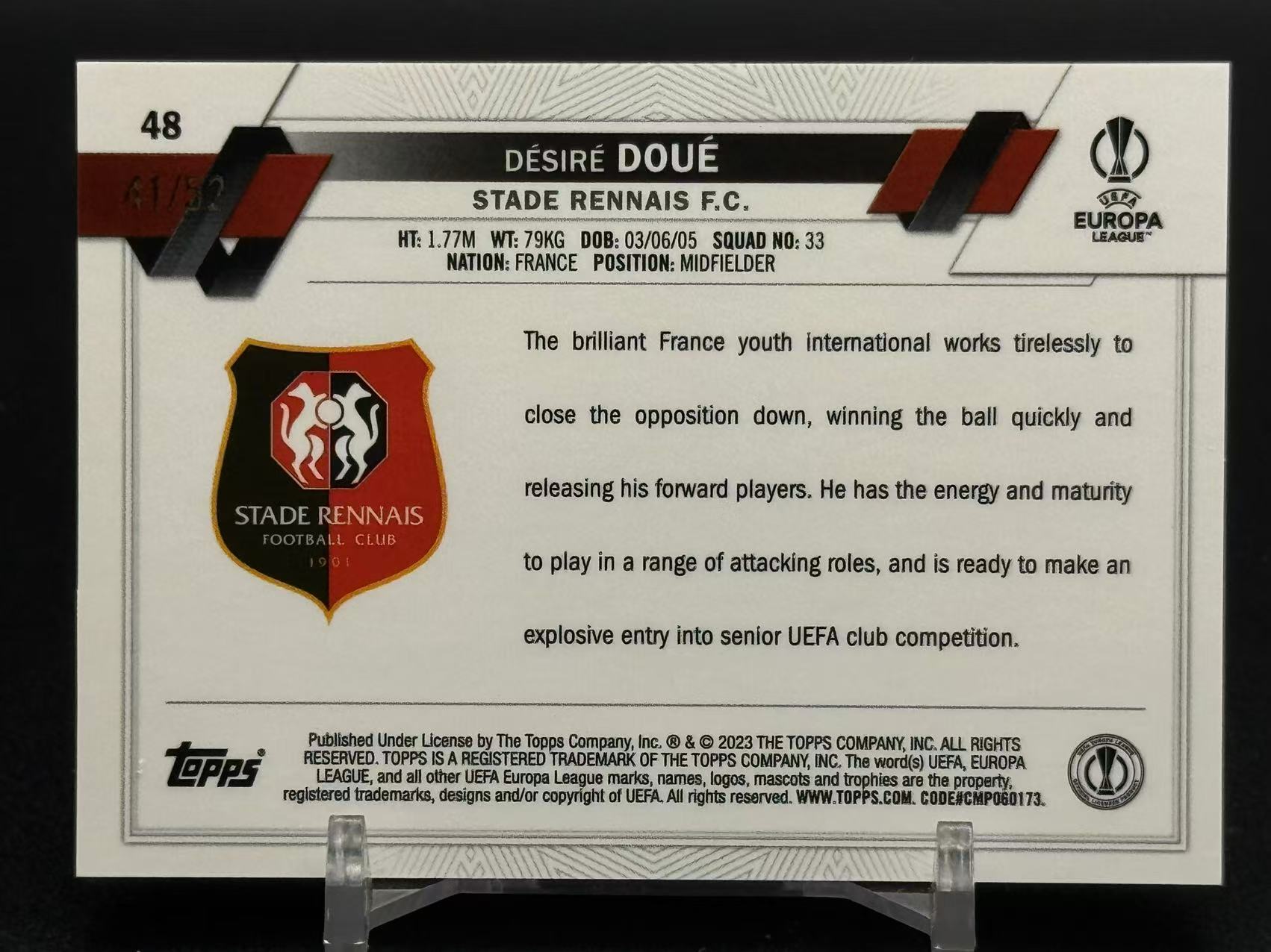 2022 Topps Chrome Doue RC 【承蒙抬爱】杜埃 41/52编logo分形折 新秀 巴黎圣日耳曼神级大妖入选法国国家队 欧 ...