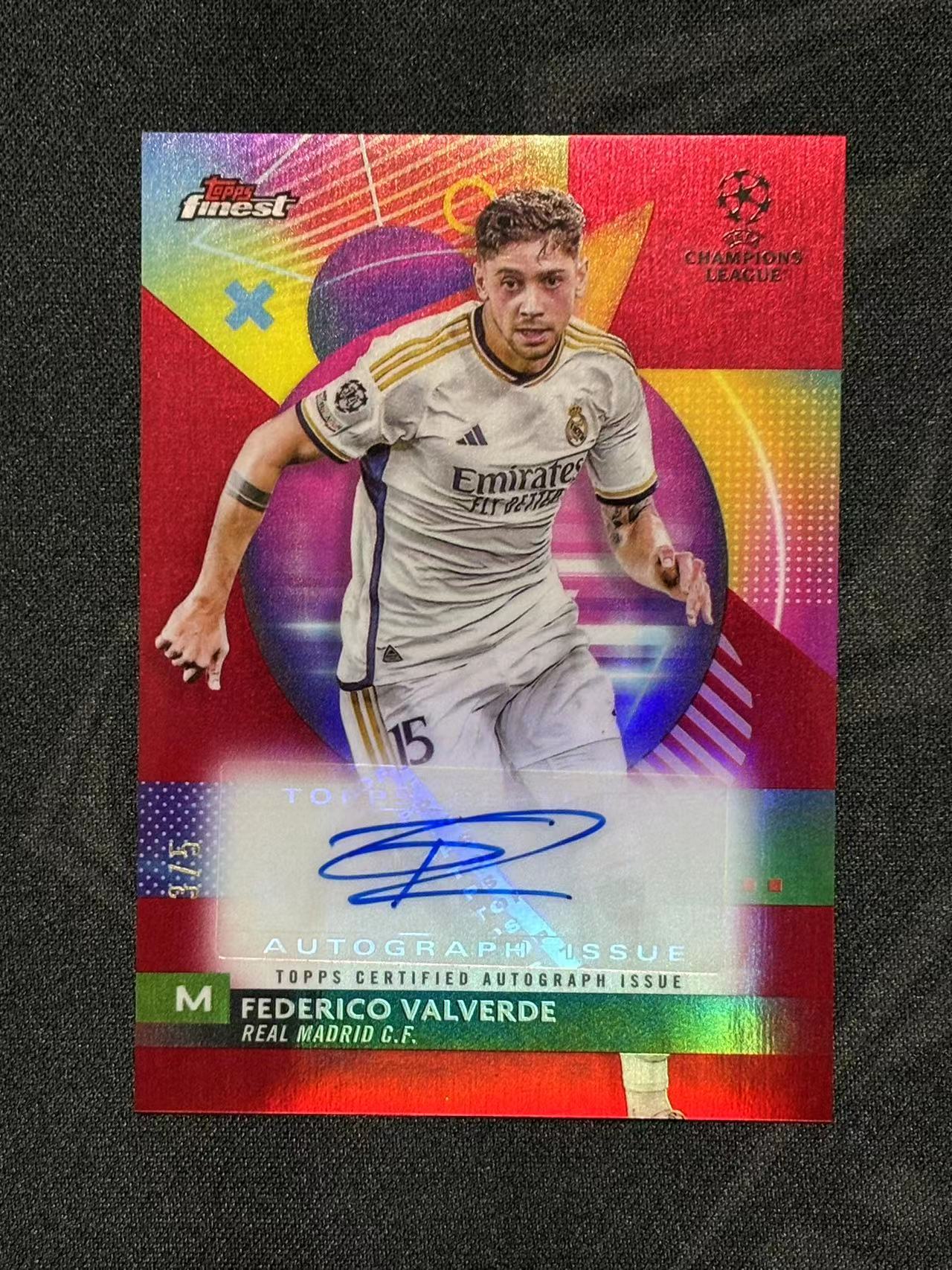 2024 Topps Finest Federico Valverde 欧冠 皇马 巴尔韦德 签字 3/5编 正红折 低编 冠军 贝林厄姆队友 ...