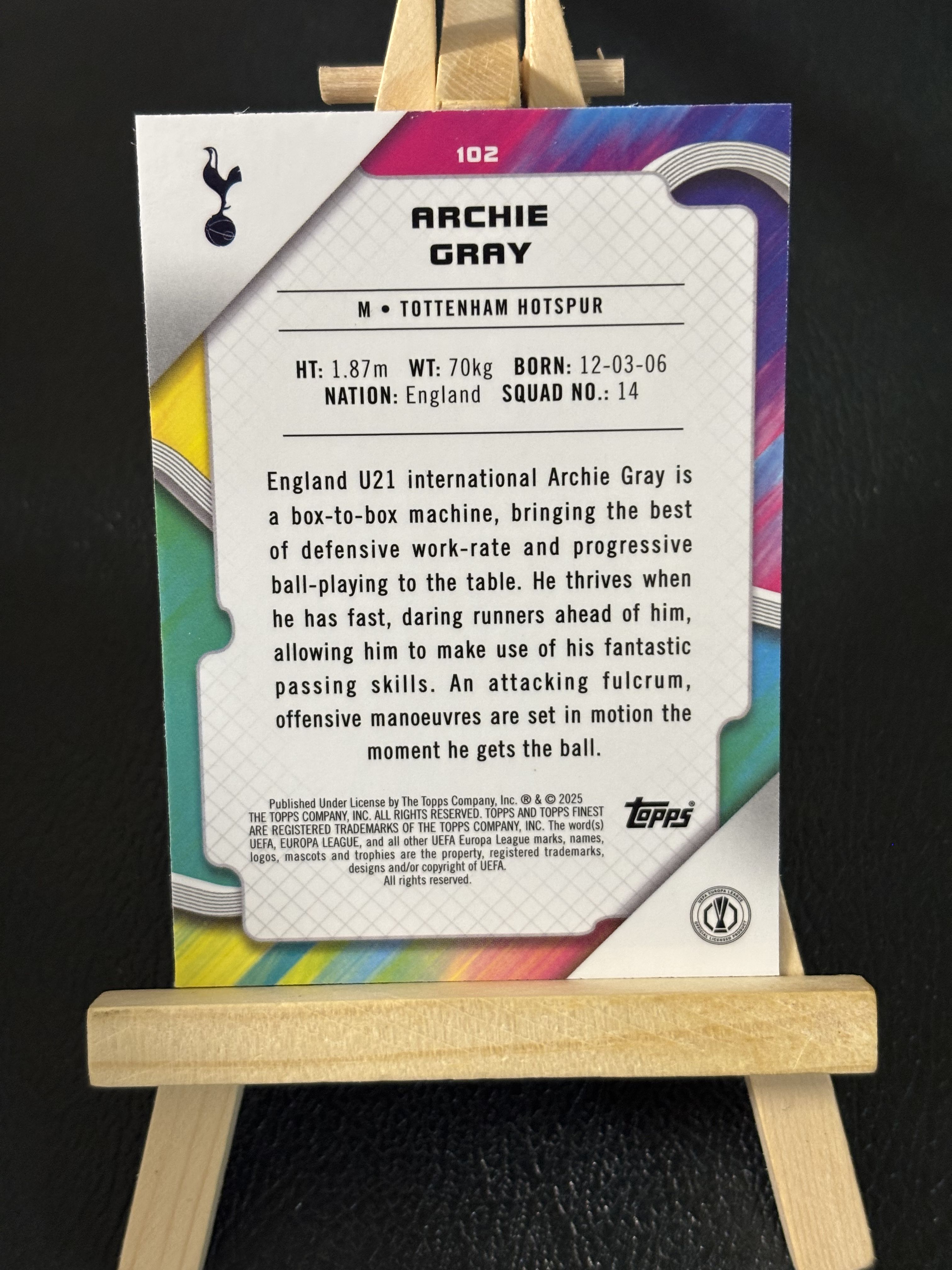 2025 Topps Finest Archie Gray RC 阿奇 格雷 新秀 热刺 蓝熔岩折 蓝折 150编 未来可期 欧冠 银折 实卡 ...
