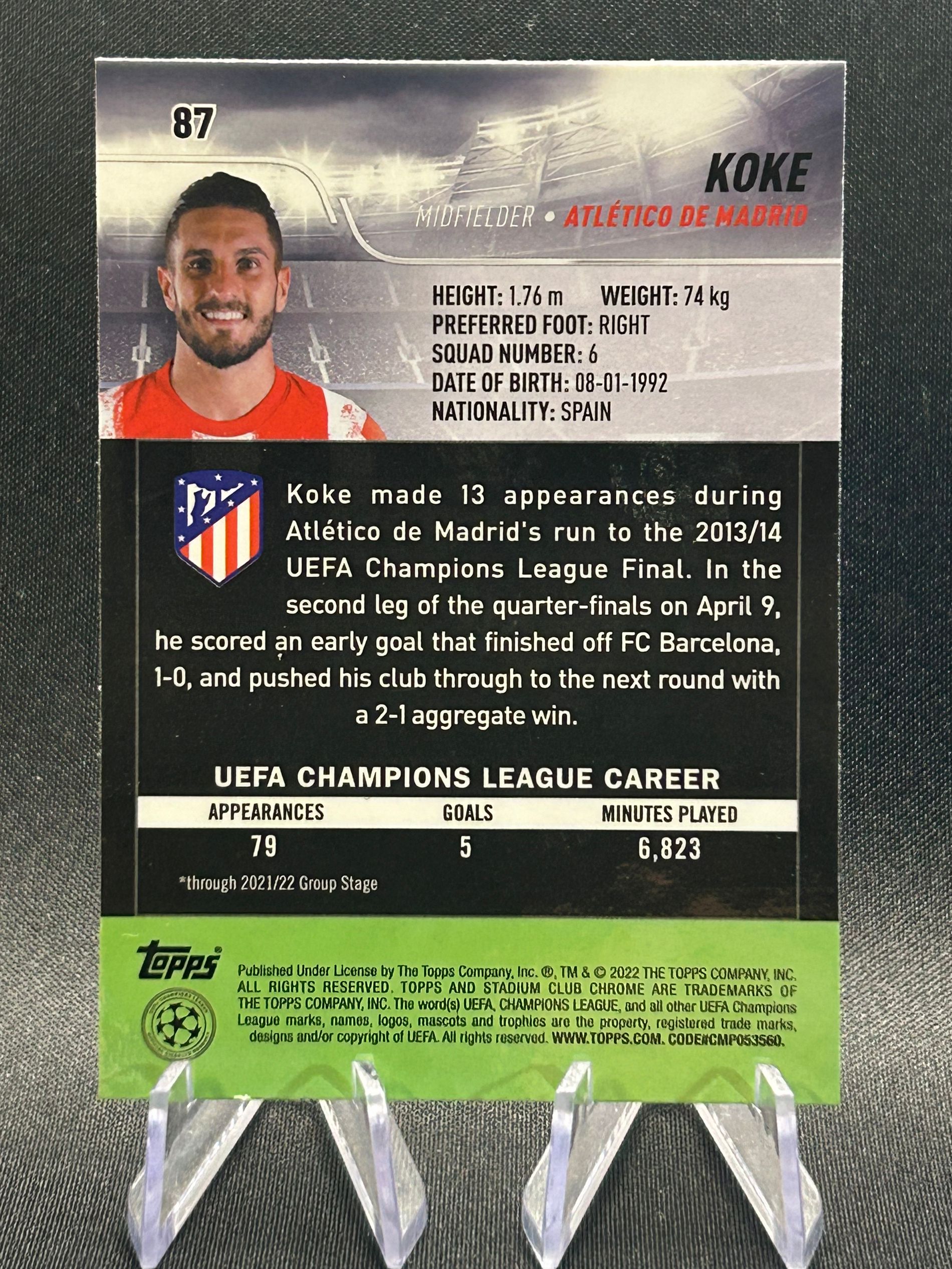 2021-22 Topps Stadium Club Chrome Koke 西班牙 马德里竞技 科克 卡品如图 收藏凑套必备！ 卡淘