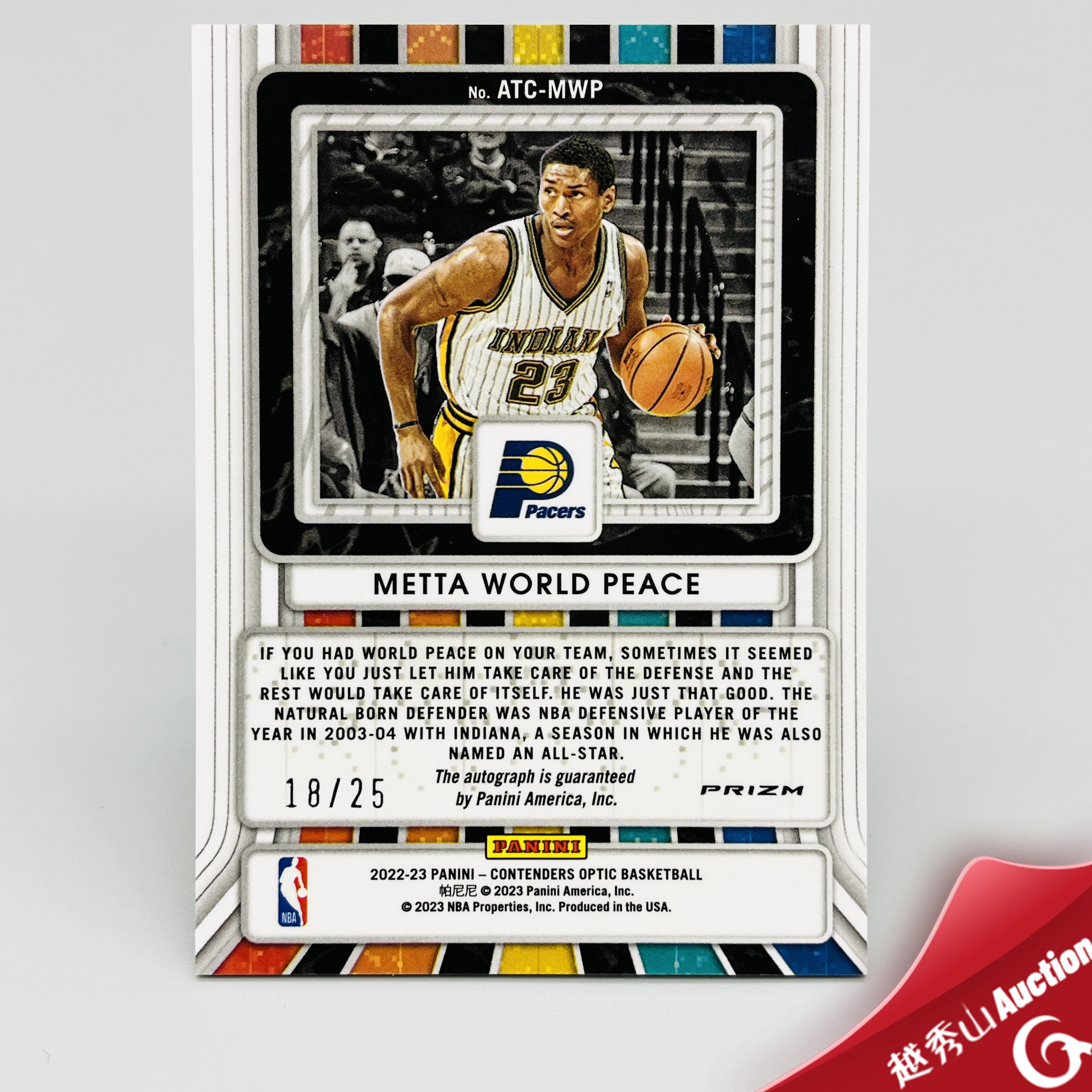 【越秀山CGTA】2022-23 Panini 球票 Contenders Optic Metta World Peace 步行者 慈世平 阿 ...