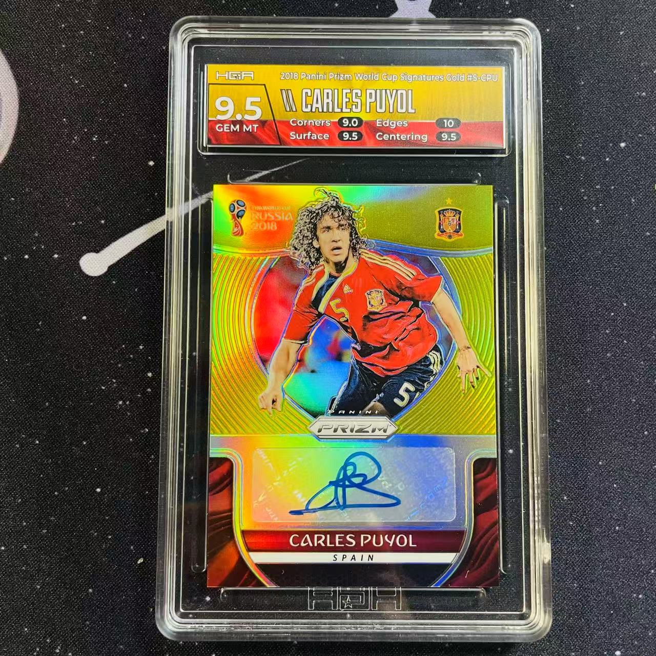 2018 Panini Prizm 世界杯pz CARLES PUYOL 普约尔 03/10编 正金折签字 HGA评级9.5分 巴萨 西班牙 ...