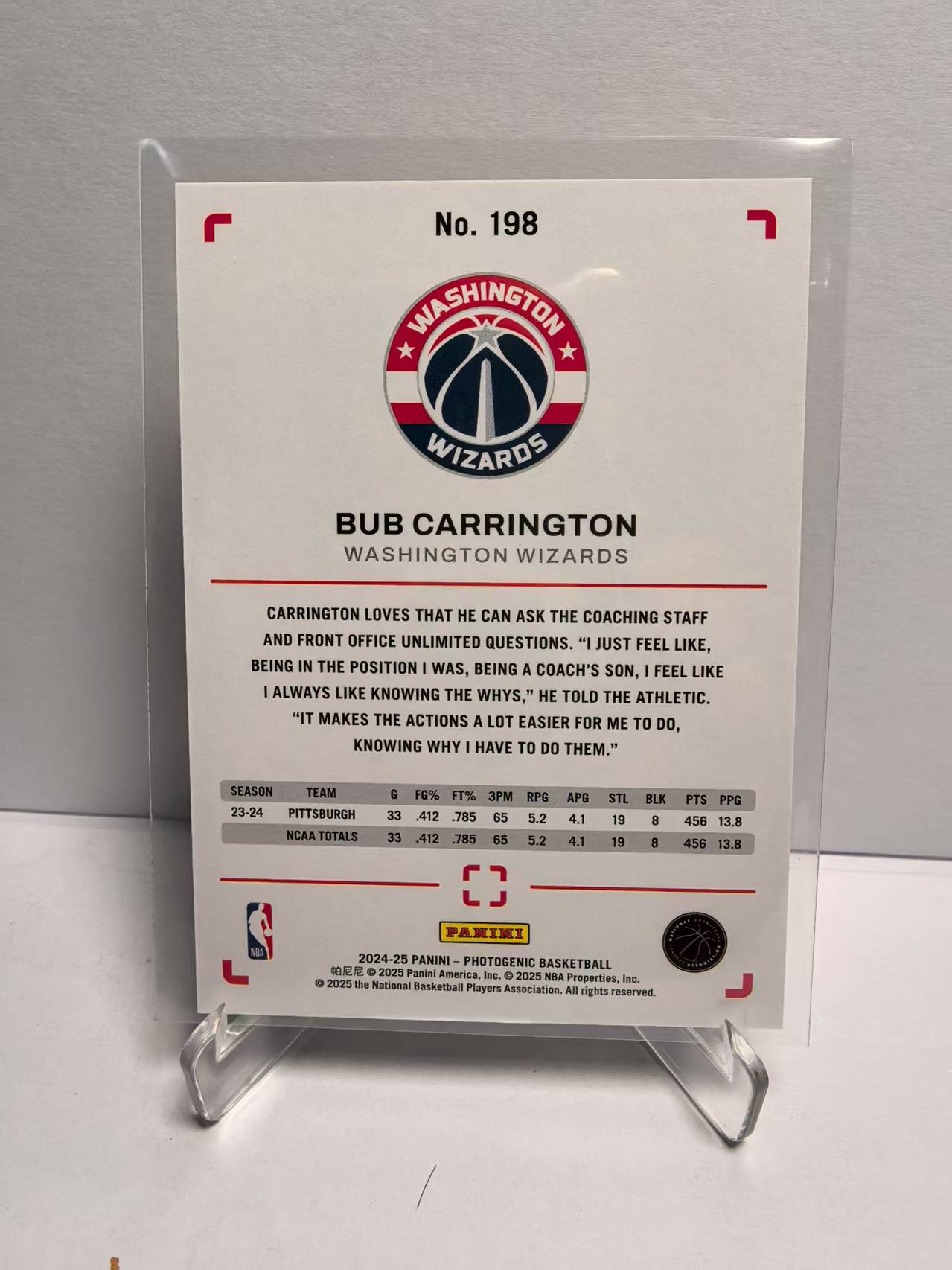 2024-25 Panini PaniniPhotoGenicNBA Bob Carrington RC 奇才热门新秀 卡灵顿 上镜系列 ...