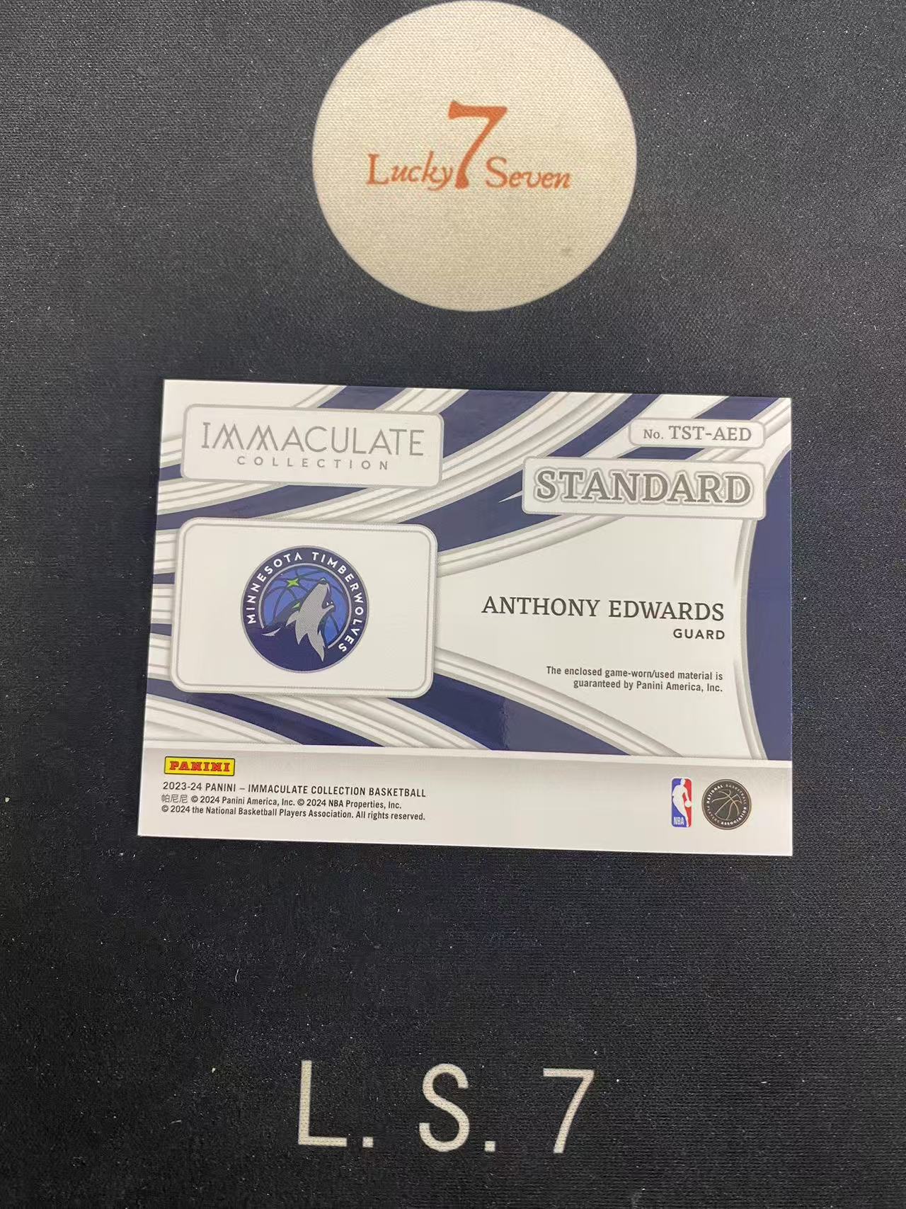 2023-24 Panini Immaculate Anthony Edwards LS7拍卖 IMM 森林狼 安东尼 爱德华兹 77/99 落场版 大窗 衣料 RP1 卡淘