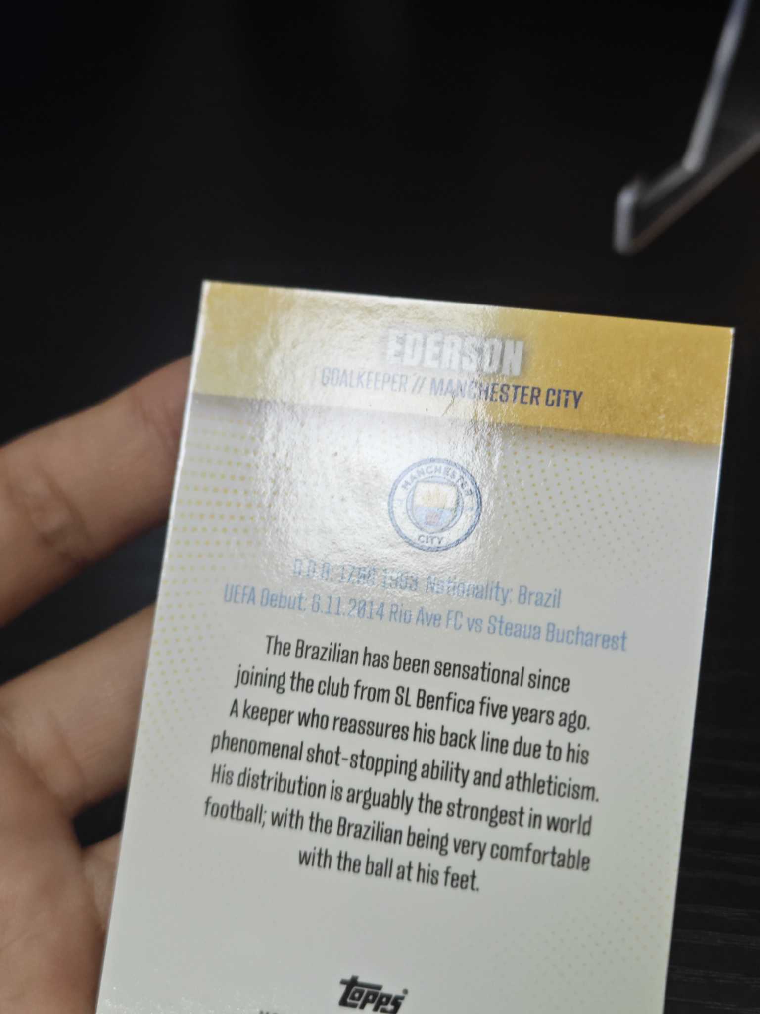 2023 Topps 曼城 队盒Ederson 曼城 巴西 埃德森 签字 完美签 1/1编 金折 世界级门神 五冠王 年度最佳门将 美洲杯冠军 ...