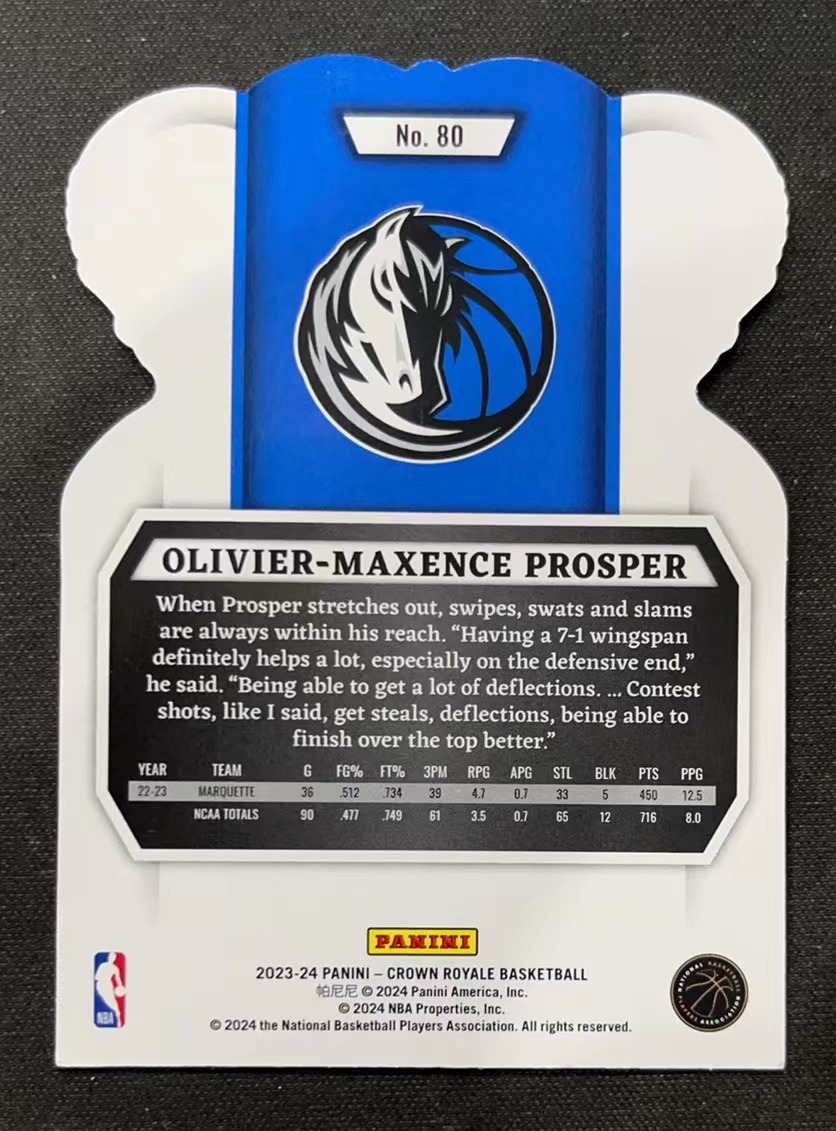 【长安代卖】2023-24 Panini Crown Royale Oliver-Maxence Prosper 皇冠 独行侠 新秀RC 普罗 ...