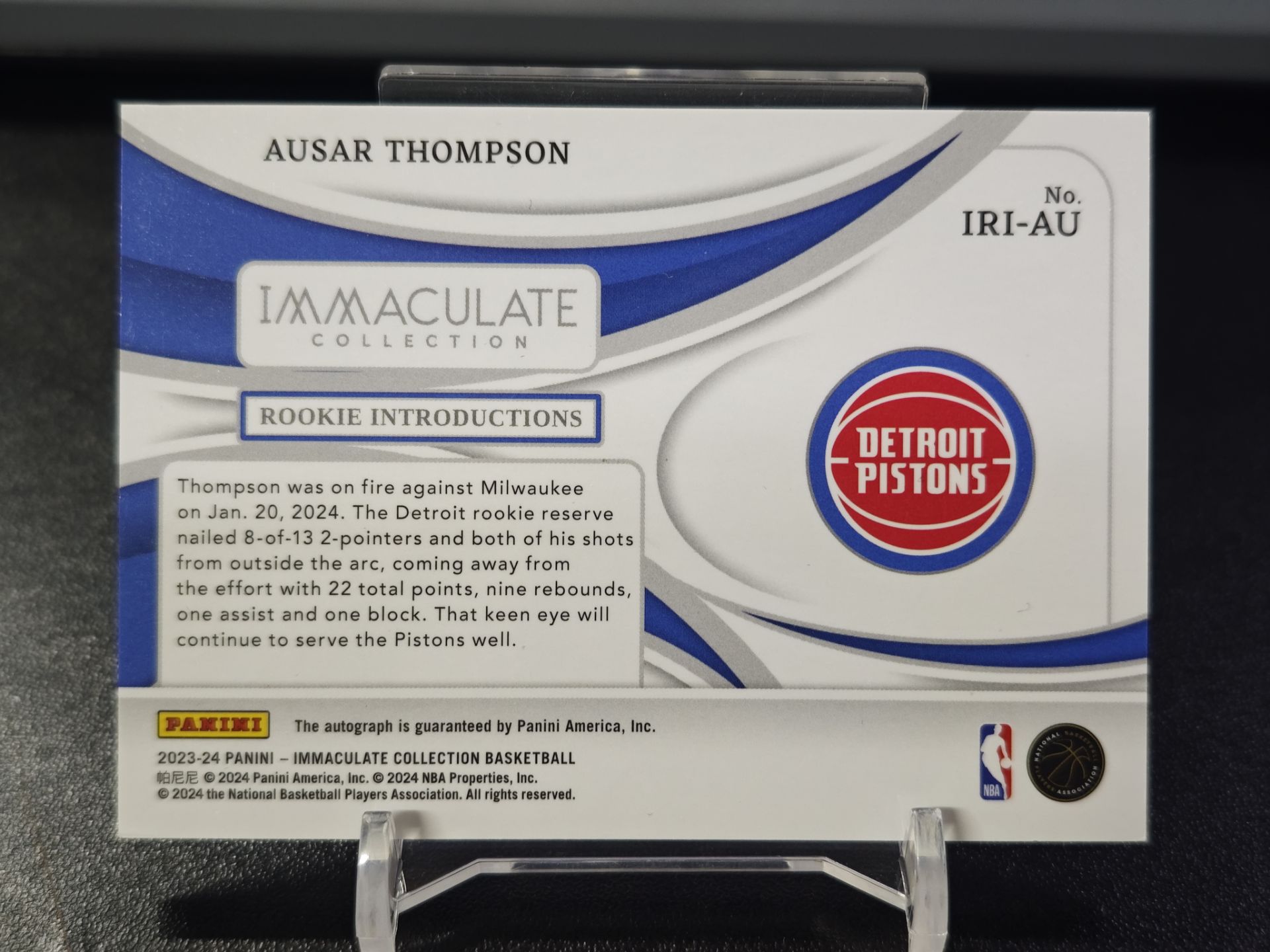 【浩行拍卖 截标预付82%】2023-24 panini Immaculate ausar thompson 活塞 奥萨尔 汤普森 rc 新秀 ...